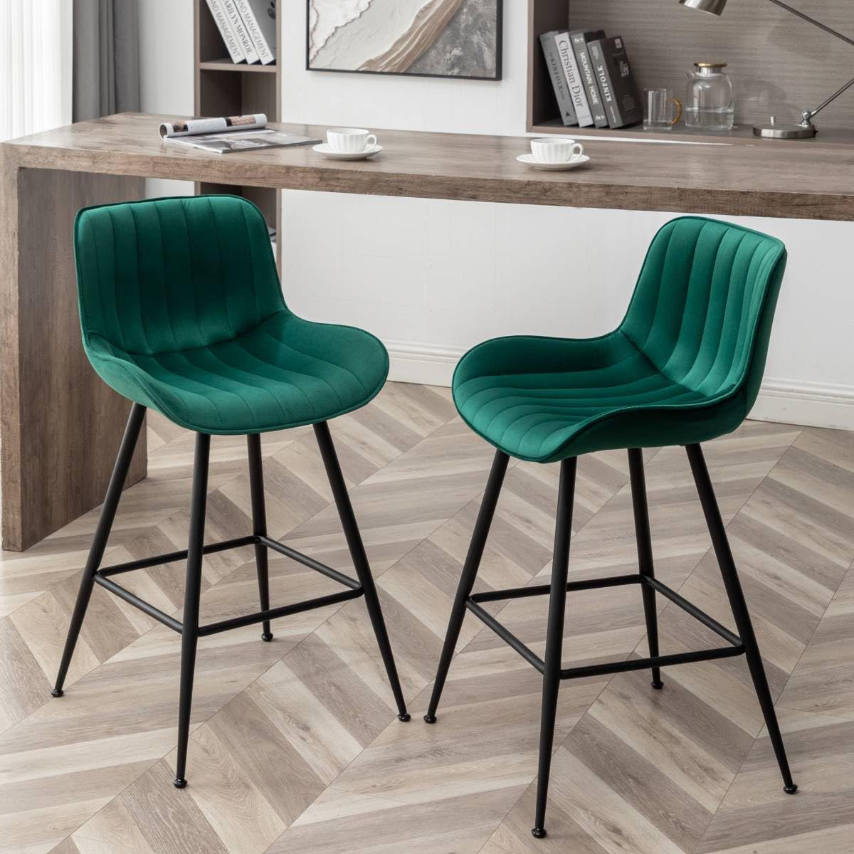 Corrigan Studio® Bar Stools Set of 2,24 Inch Upholstered Velvet ...