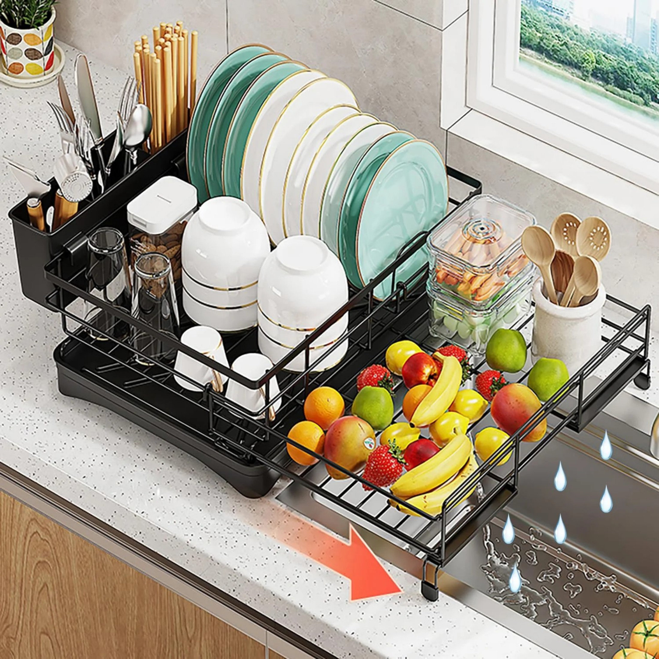 TOBILI Expandable Dish Drying Rack Large Kitchen Dish Rack with ...