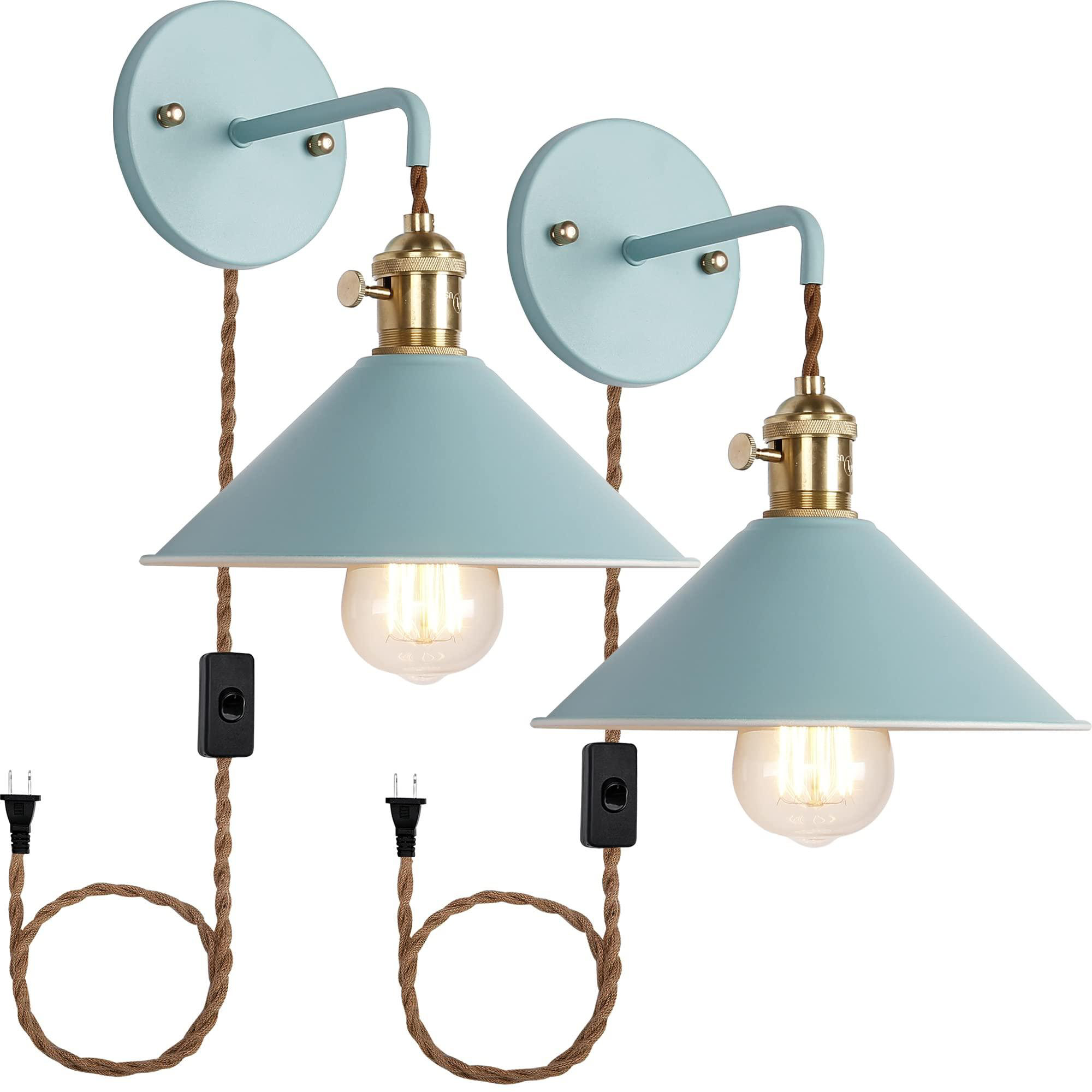 Corrigan Studio® Set of 2 Plug-in Wall Sconces, E26 Edison Brass Lamp ...