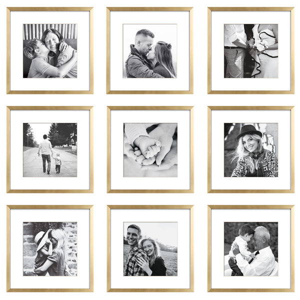 Mercer41 Xylee 12x12 Square Matted Gold Gallery Wall Frame Set-Set of 9 ...