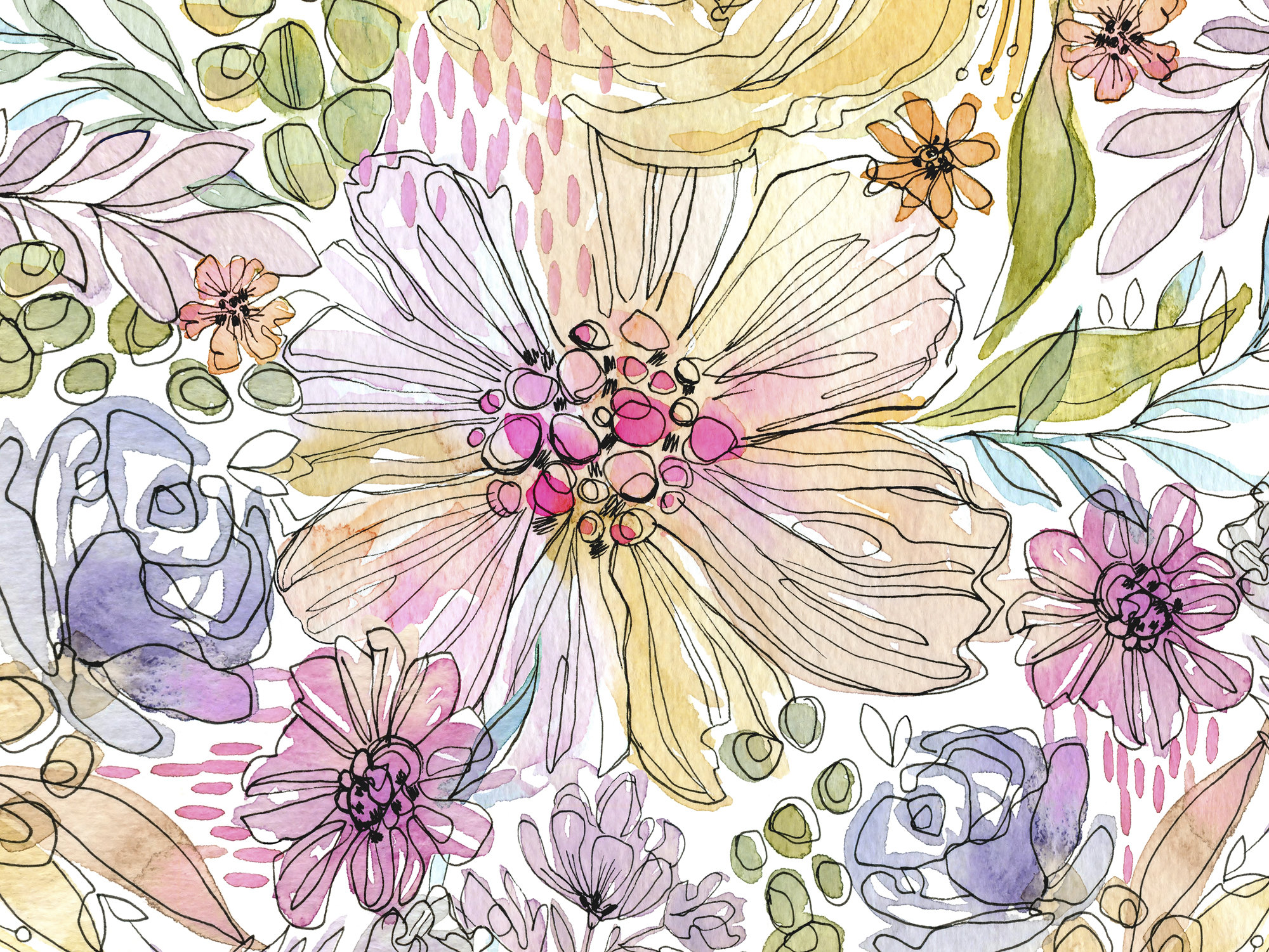 Harriet Bee Messy Ink Flowers Clean Canvas Art | Wayfair