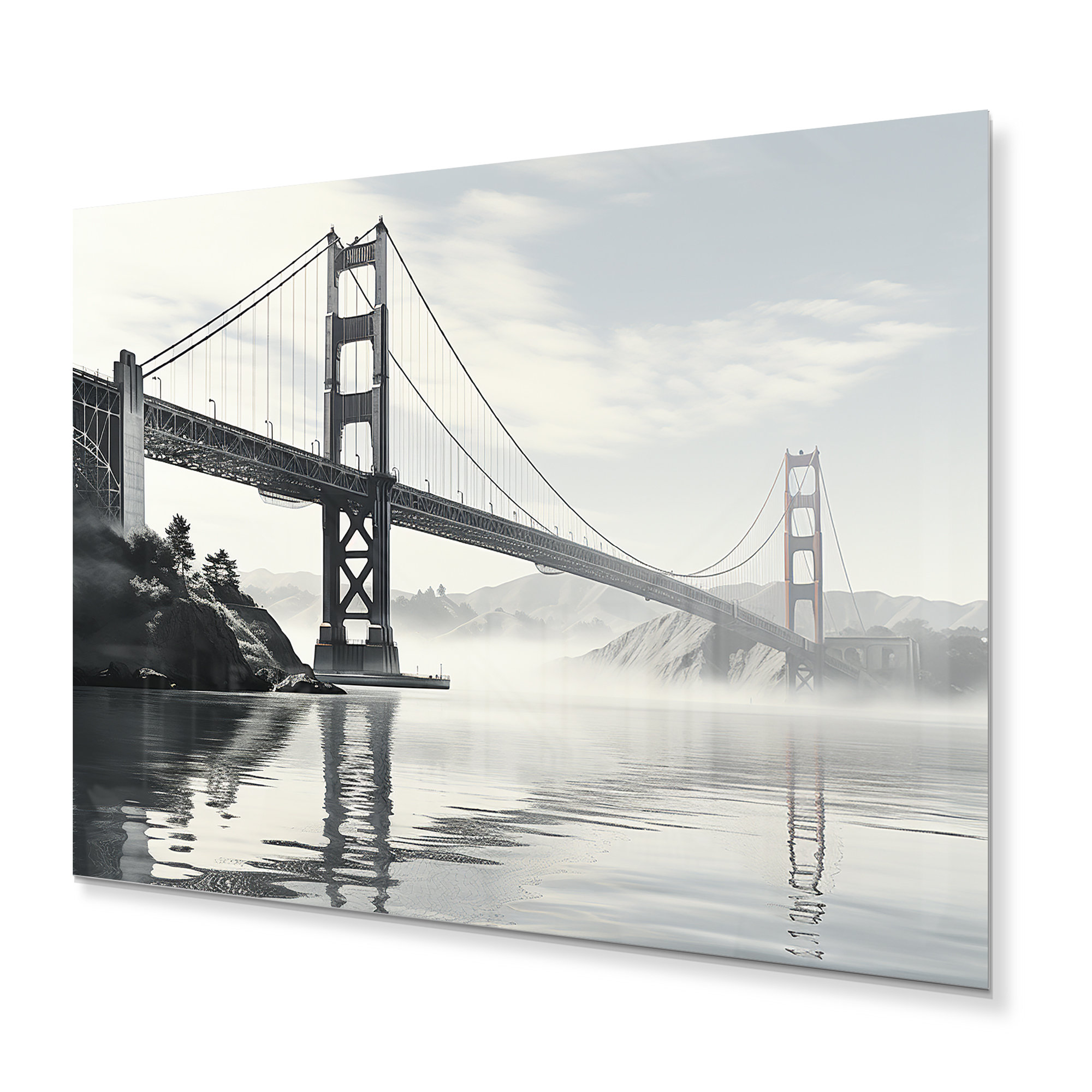 Latitude Run® Grey Bridge Golden Gate Monochrome - Architecture Print ...