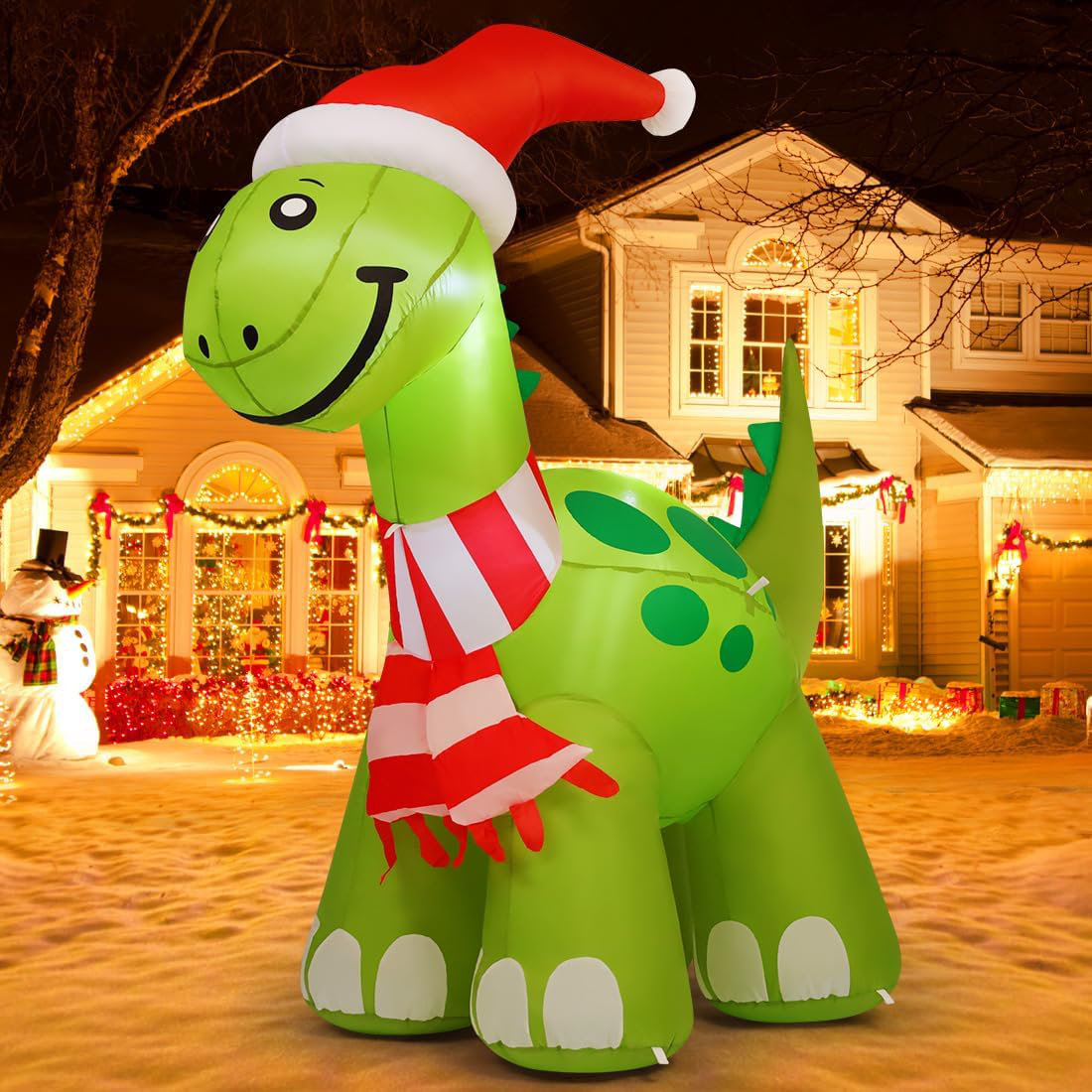The Holiday Aisle® Christmas Inflatables 6.2 FT Tall Christmas Dinosaur ...