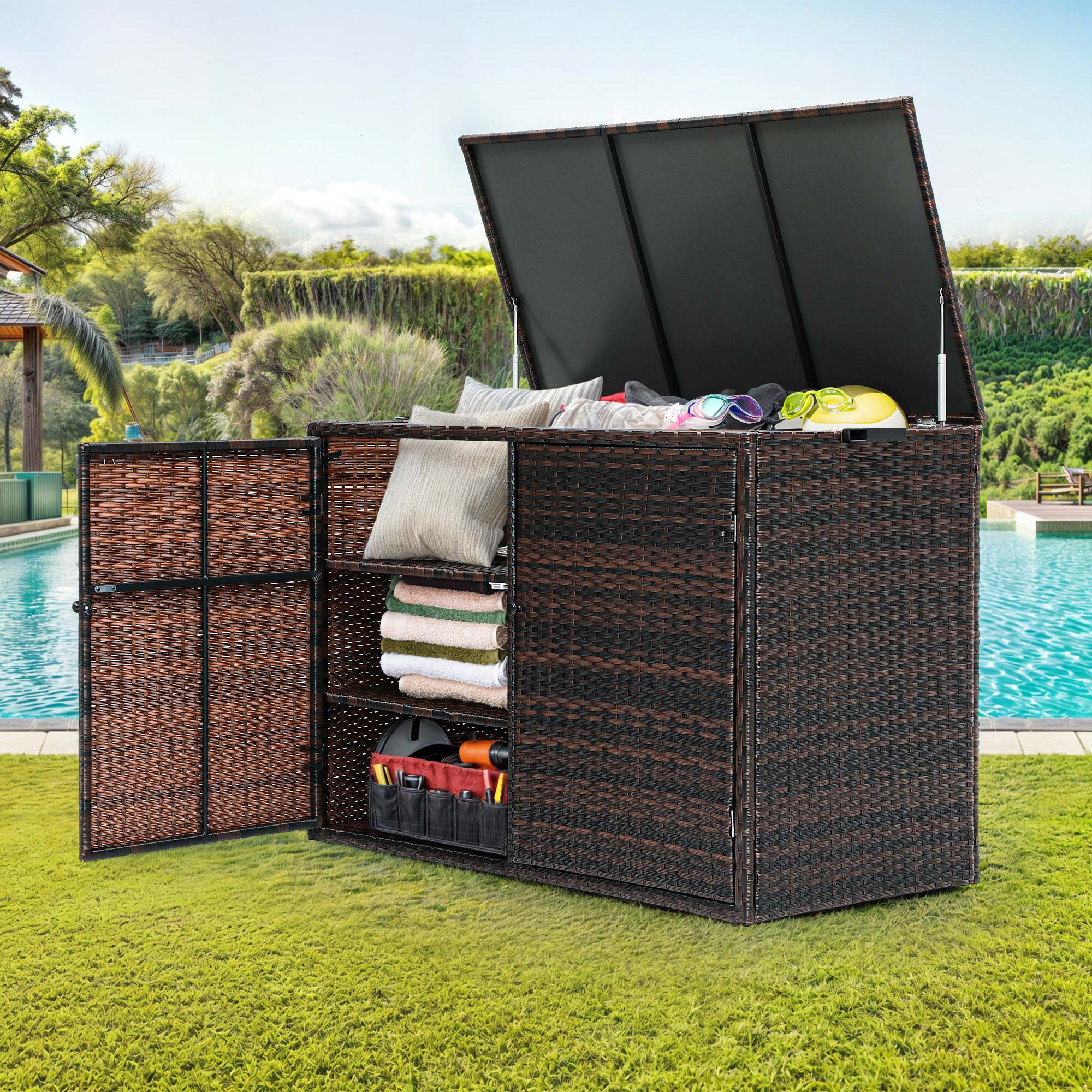 Edrosie Inc 50'' W 150 Gallons Water Resistant Deck Box in Brown ...