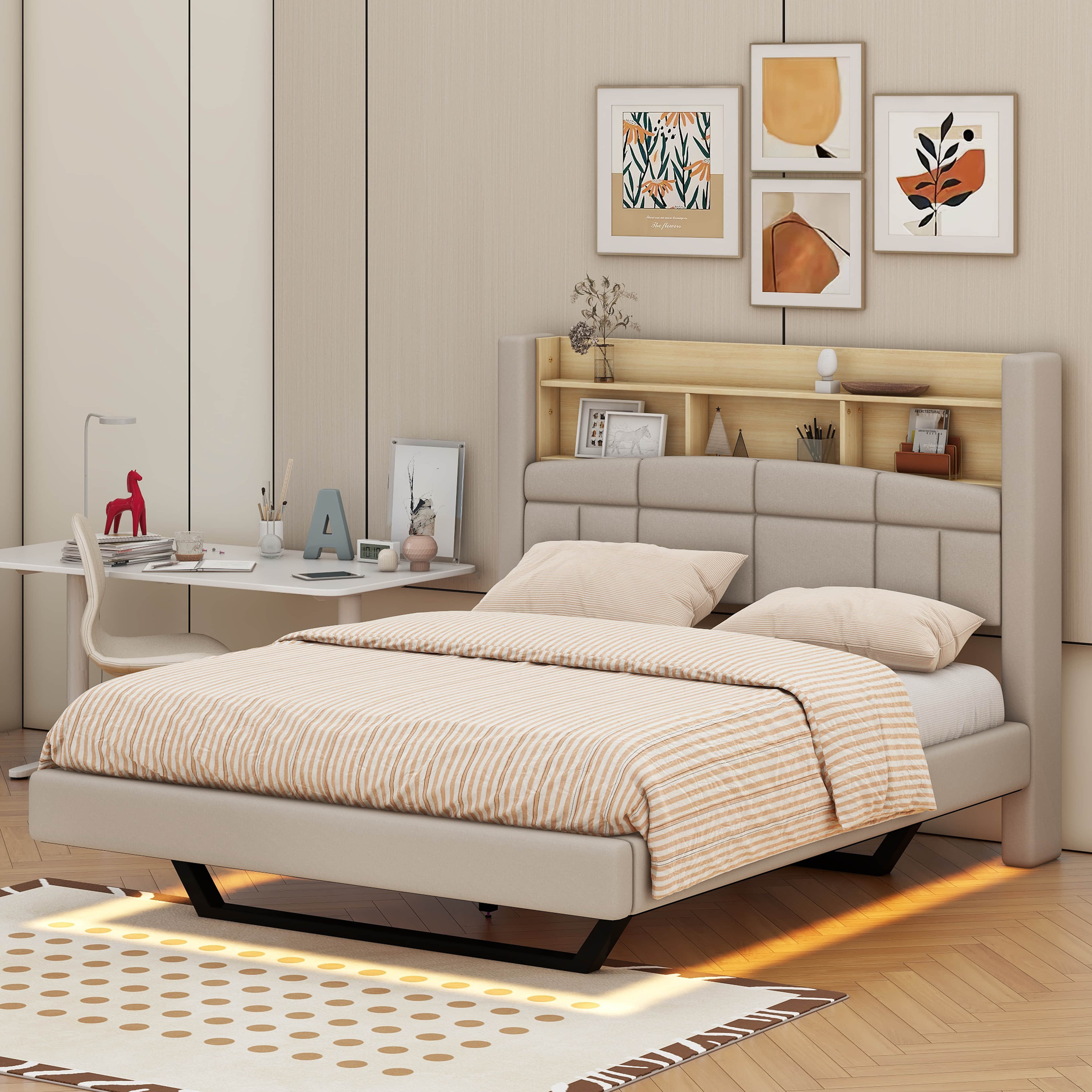 Latitude Run® Full Size Upholstered Floating Bed With LED | Wayfair