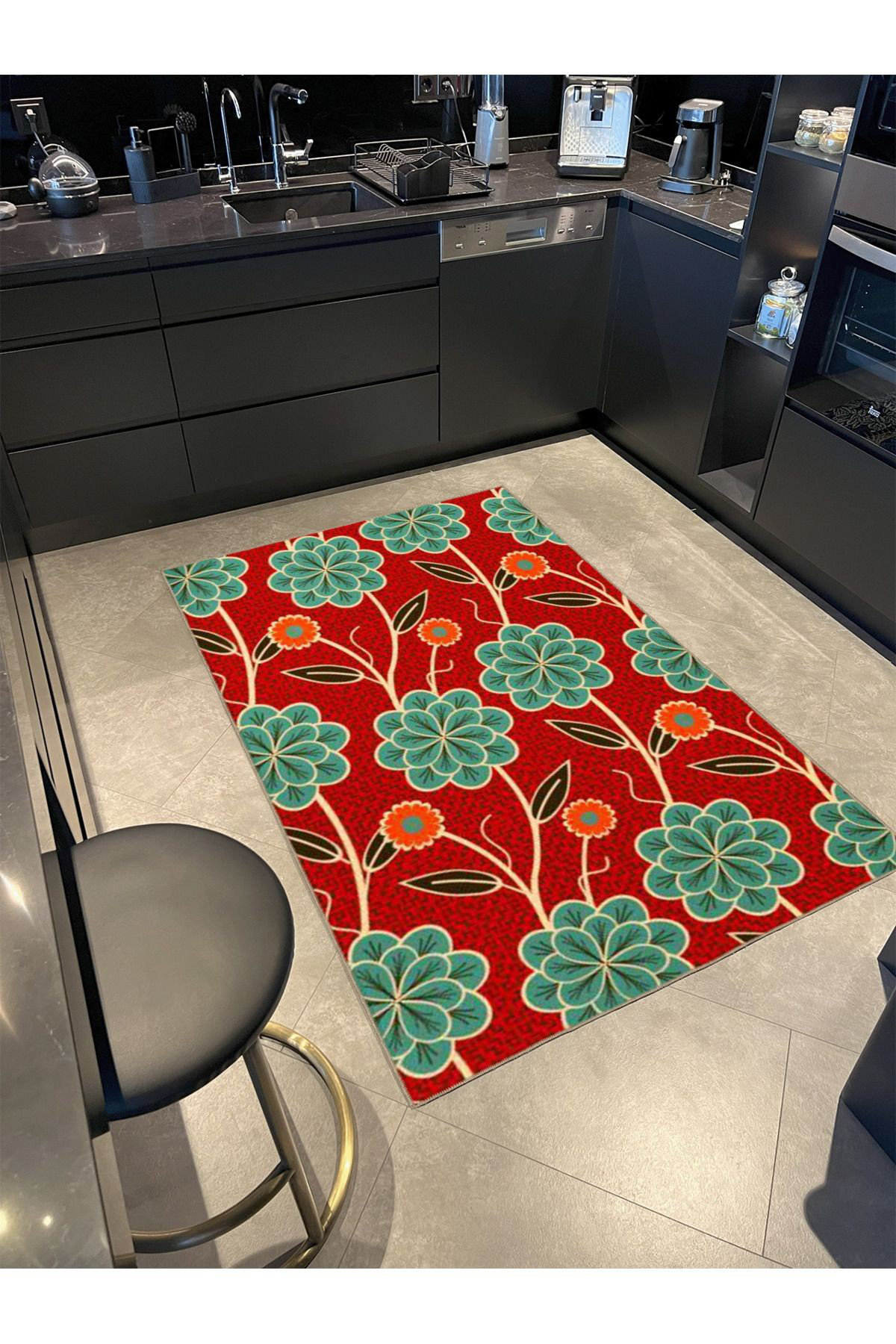 Hokku Designs Red Themed Floral Woven Base Machine Washable Rug | Wayfair