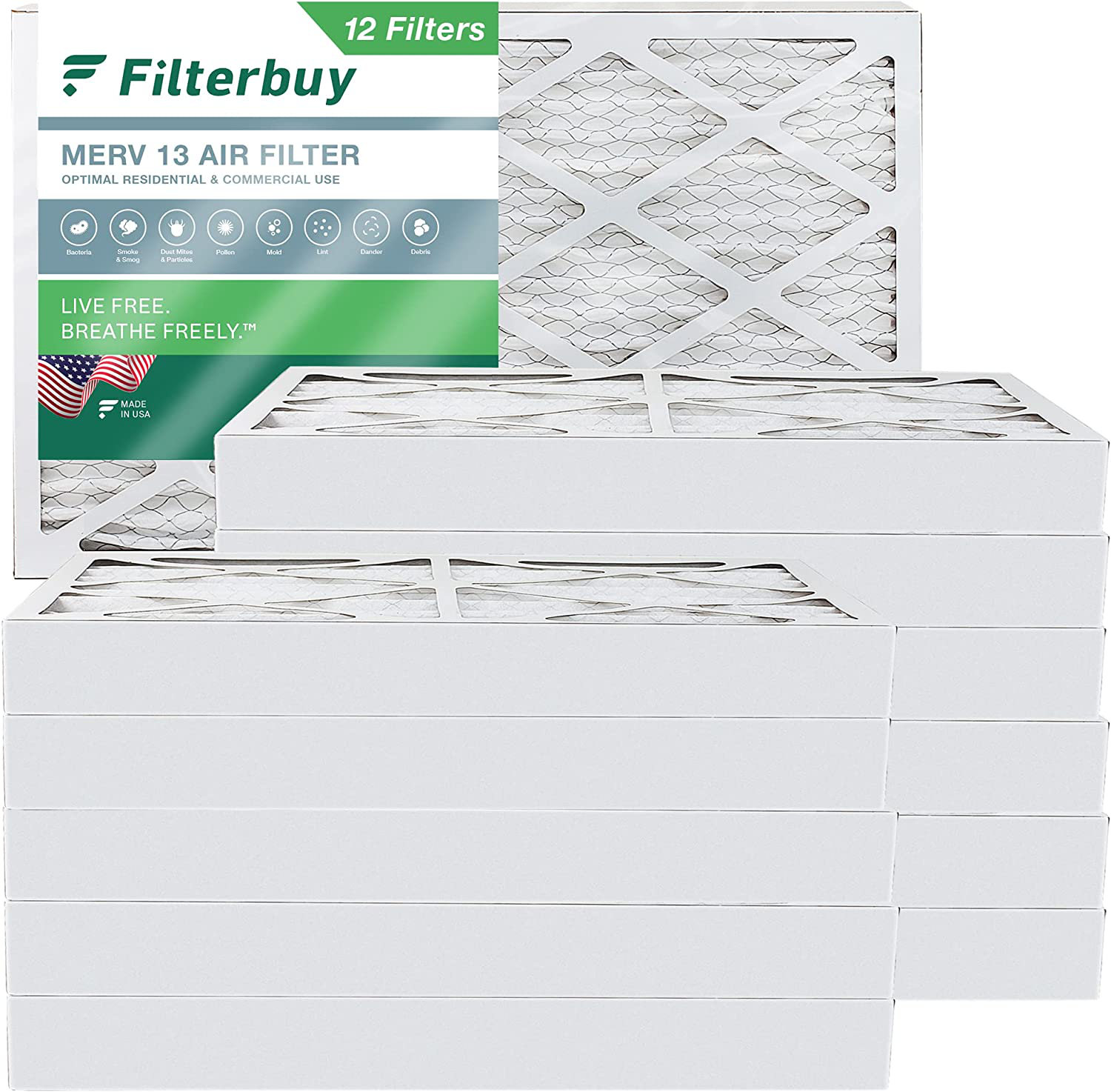 Filterbuy 12 x 24 x 4 Air Filter MERV 13, Pleated HVAC AC Furnace ...