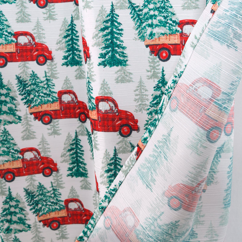 August Grove® Cindell Christmas Plaid Trucks 52'' W Kitchen Curtain ...