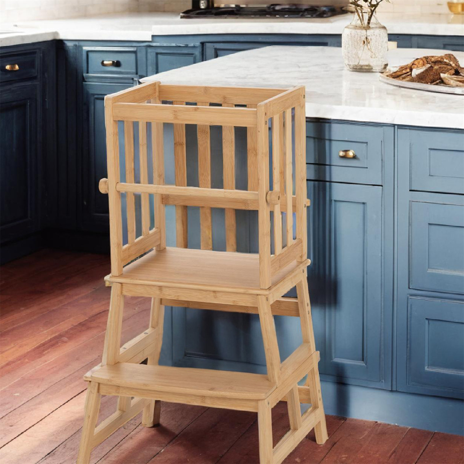 COSYLAND Anti-tip Kids Kitchen Step Stool, Natural-bamboo Toddler ...