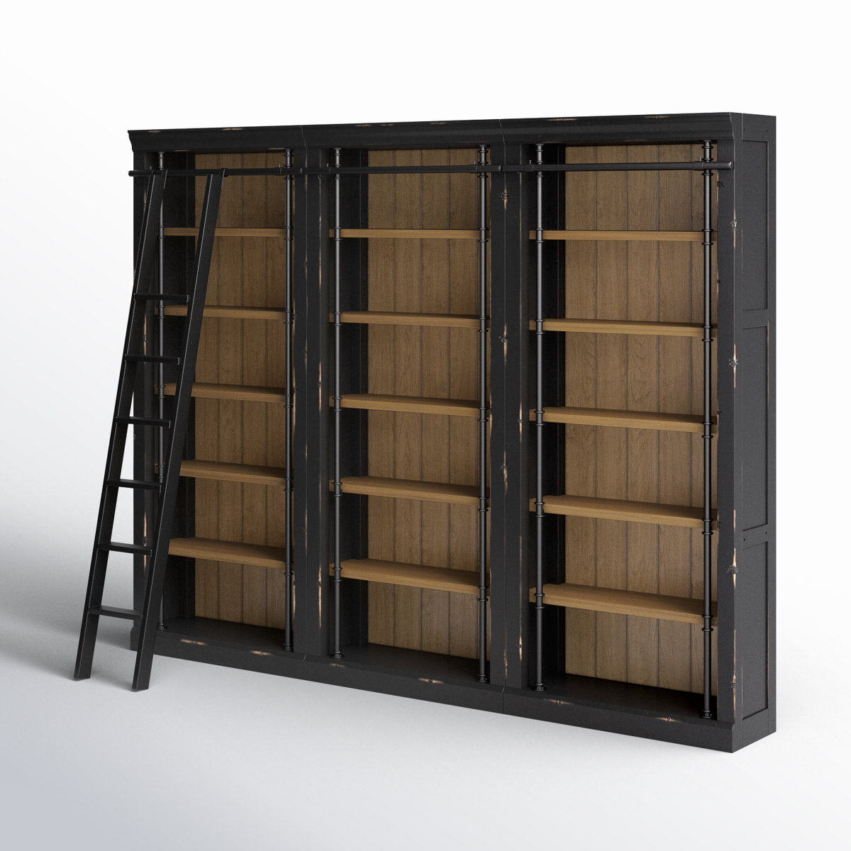 Birch Lane™ Lorna Assembled 94" Tall Bookcase Wall With Ladder, Storage ...