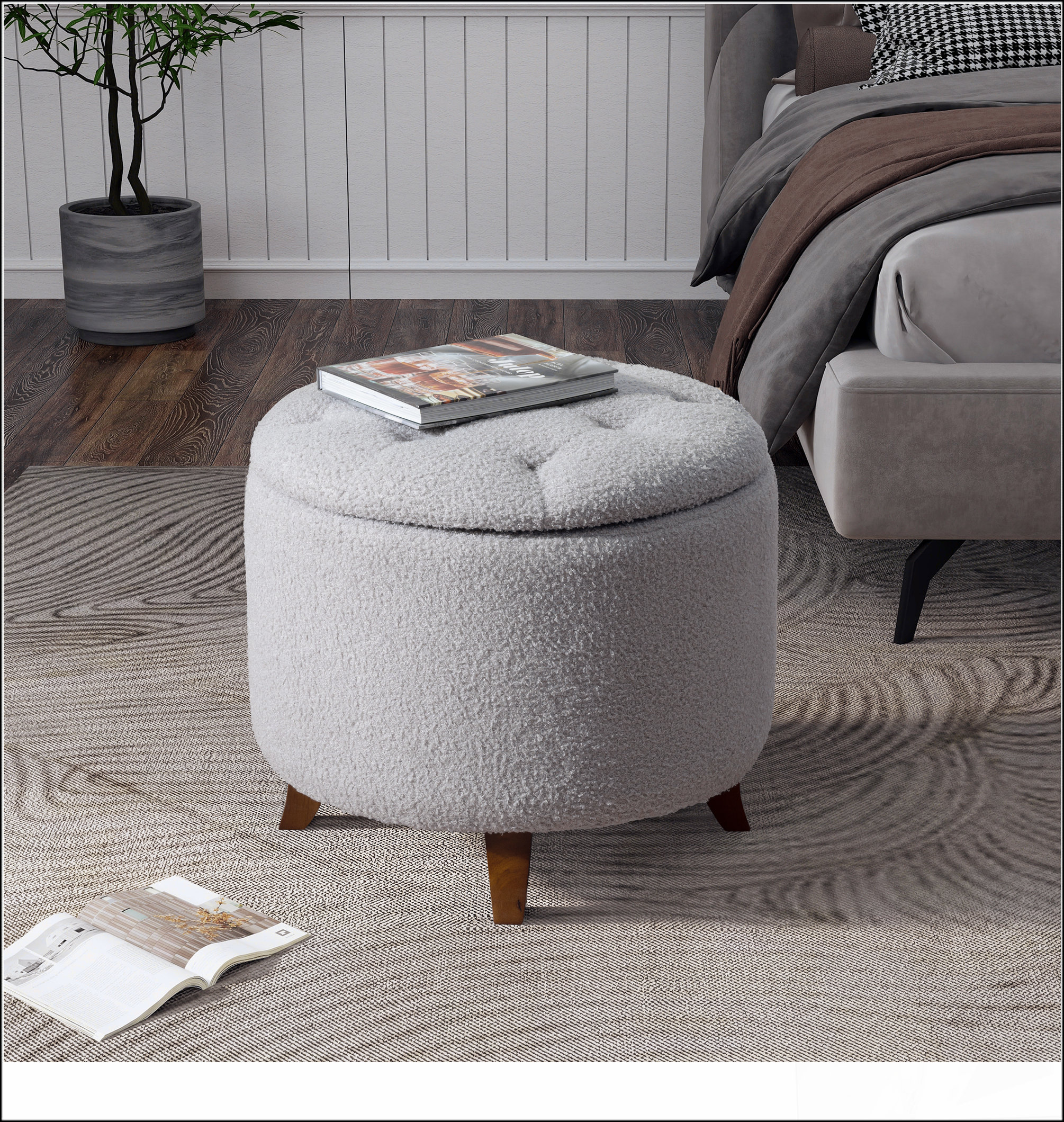 Hokku Designs Round Ottoman storage stool with Cover Lid,Decorate the ...