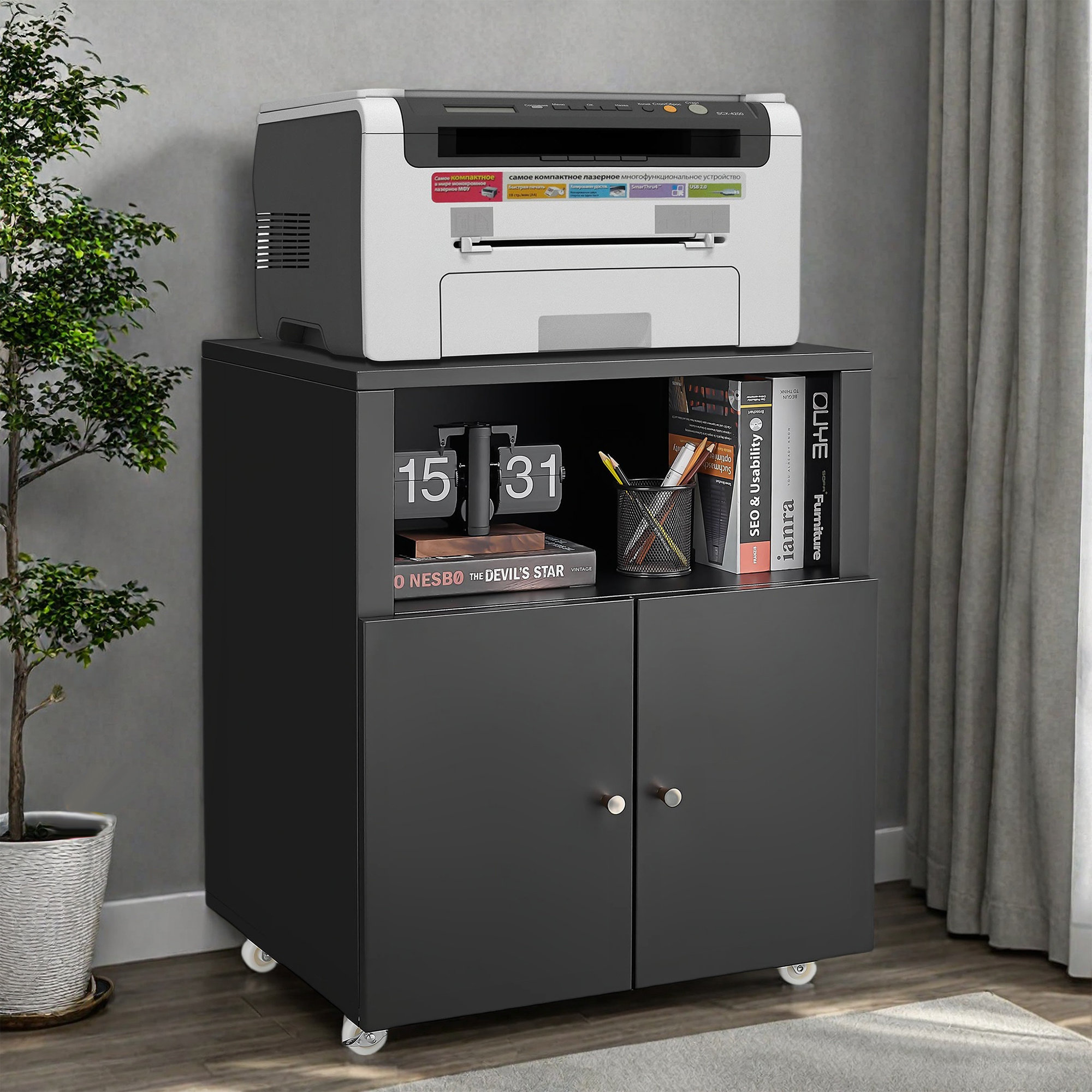 Ebern Designs Mobile Printer Stand With Open Storage Shelf – Home ...