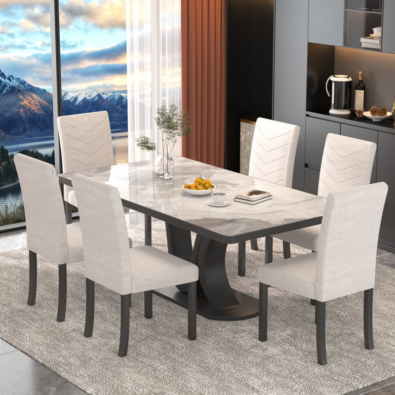 Red Barrel Studio® Trischa Fabric Dining Chair Set Of 6, Upholstered ...