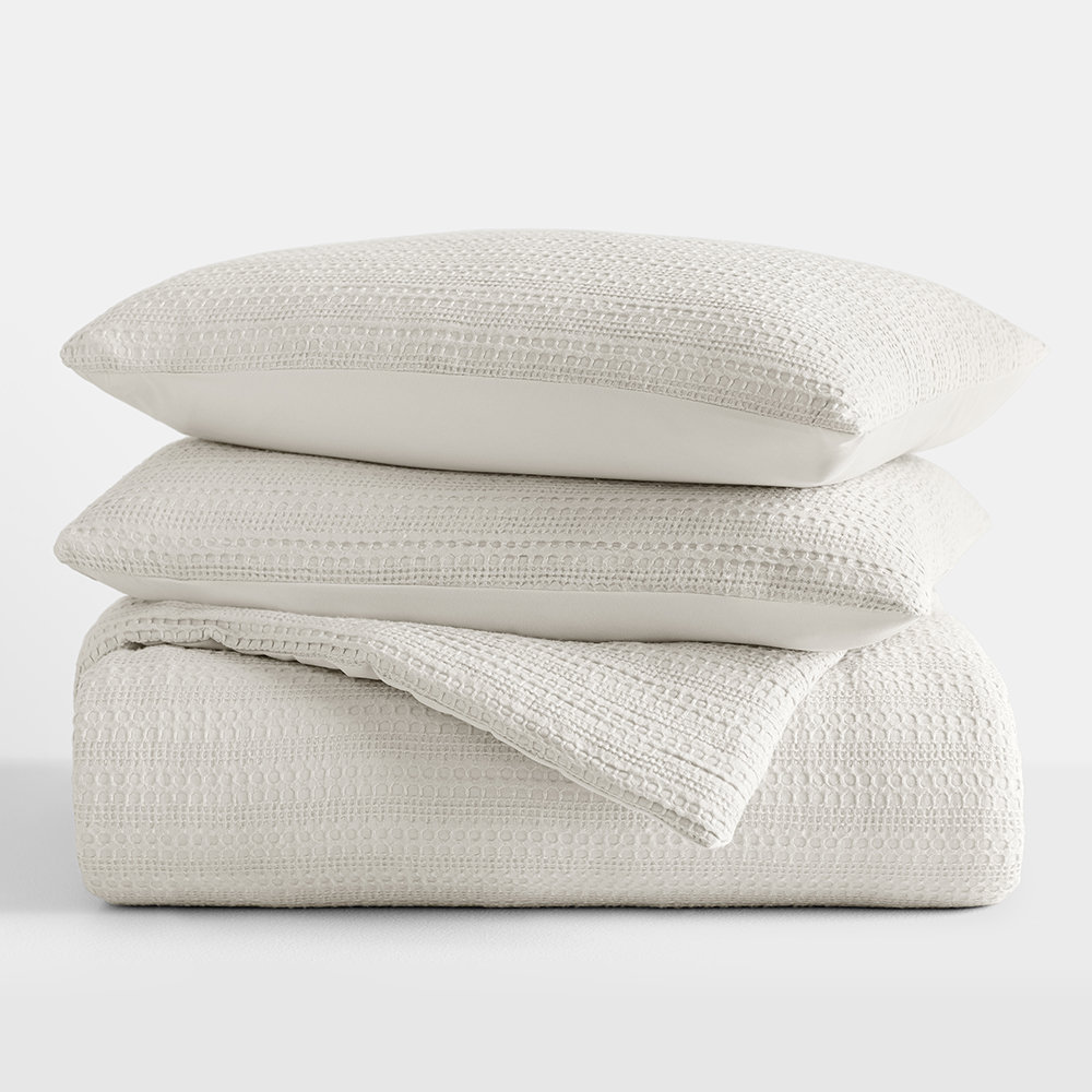 Linens & Hutch Waffle Textured 3 Piece Comforter Set All Season Down ...