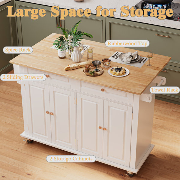 Winston Porter Kitchen Island With Sliding Drop Leaf For Bar Table ...
