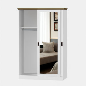 17 Stories Wardrobe with Sliding Door and Full Length Mirror White and ...