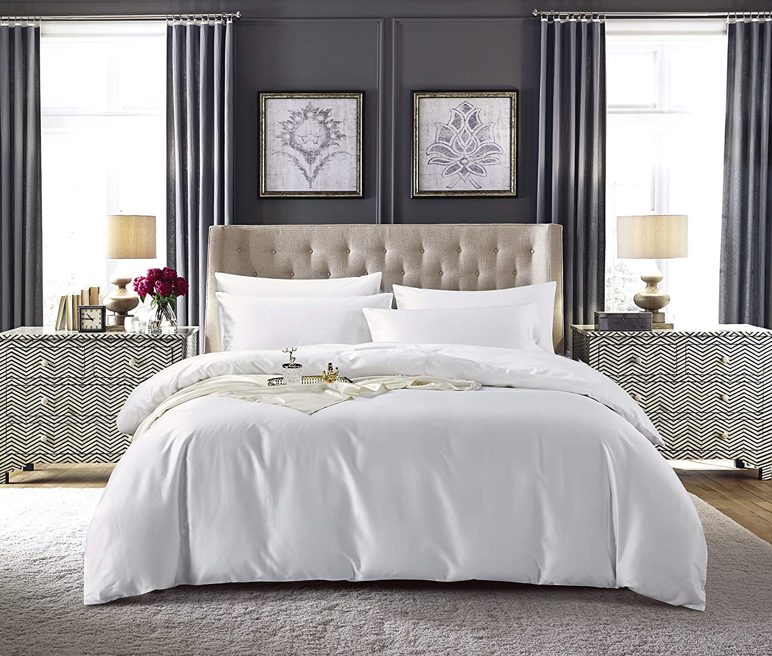 KOZIS Classic Sheet Set Pure White Pima Cotton 5 Piece Bedding Sheet ...