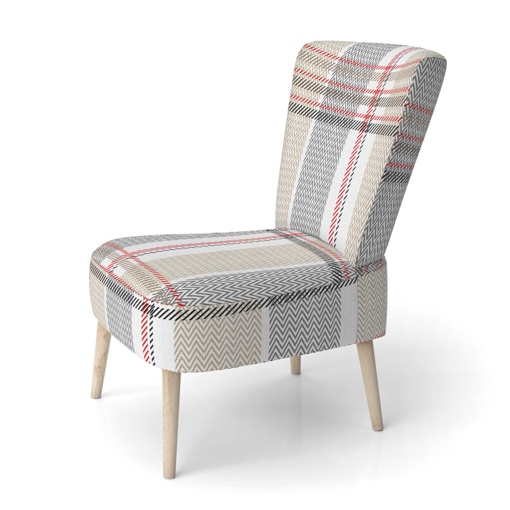 Orren Ellis Cream Checked Tartan - Upholstered Patterned Accent Side ...