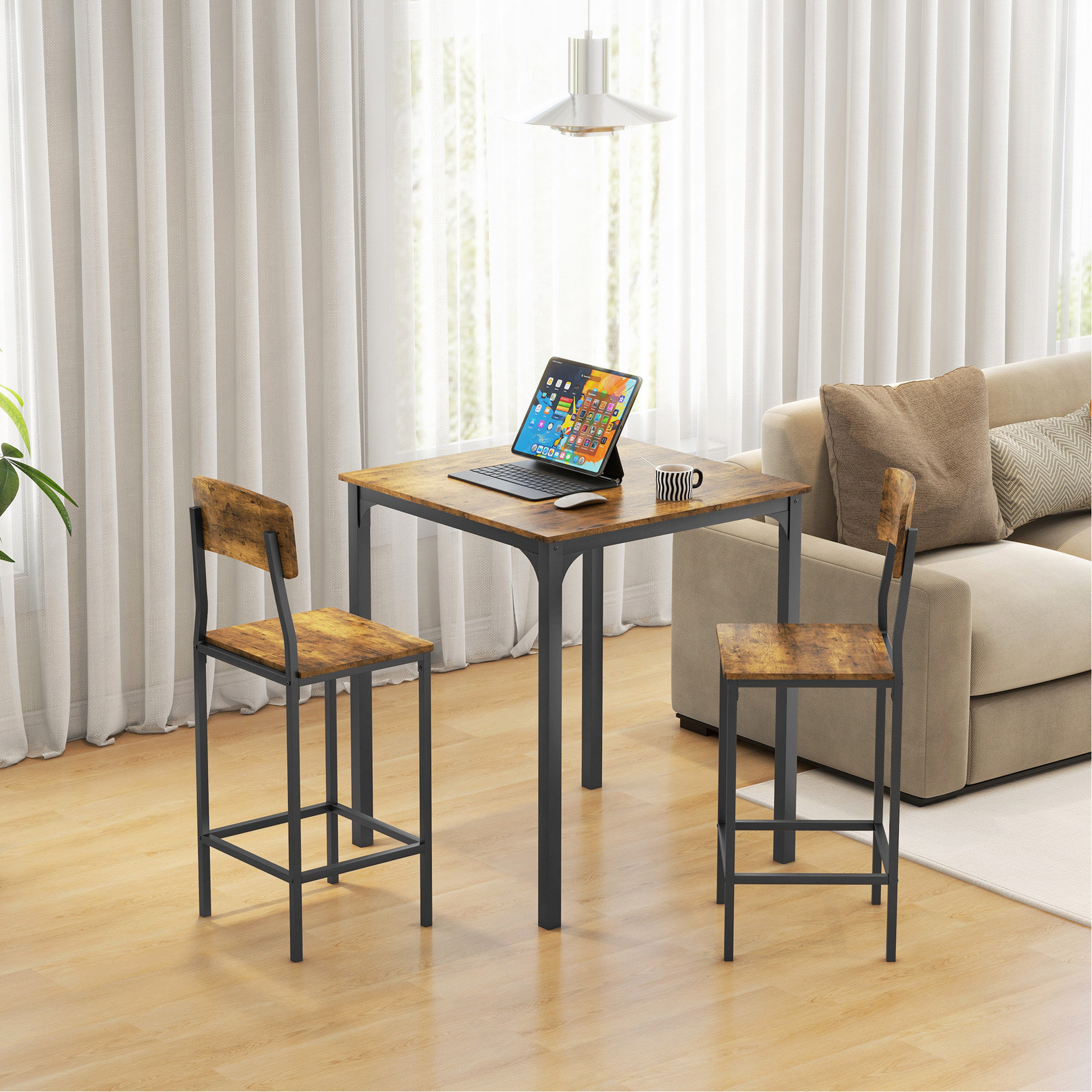17 Stories HOMCOM 3 Piece Counter Height Bar Table And Chairs Set ...