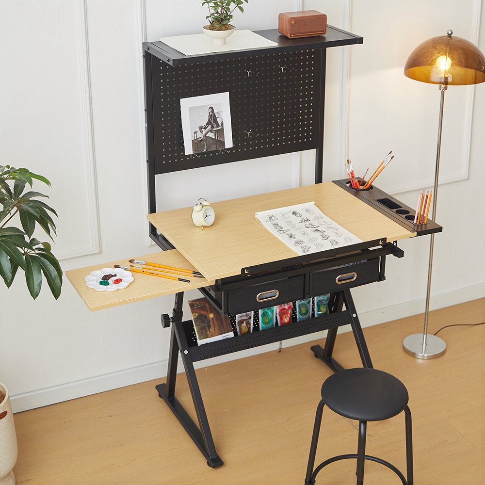 17 Stories Drafting Table with Metal Perforated Board Pannel | Wayfair
