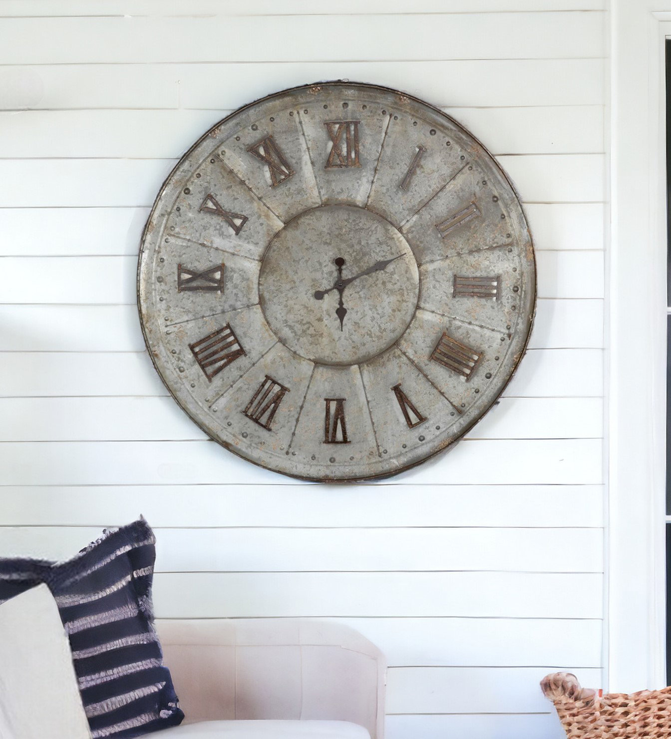 HomeRoots 39" Rustic Galvanized Metal Round Wall Clock | Wayfair