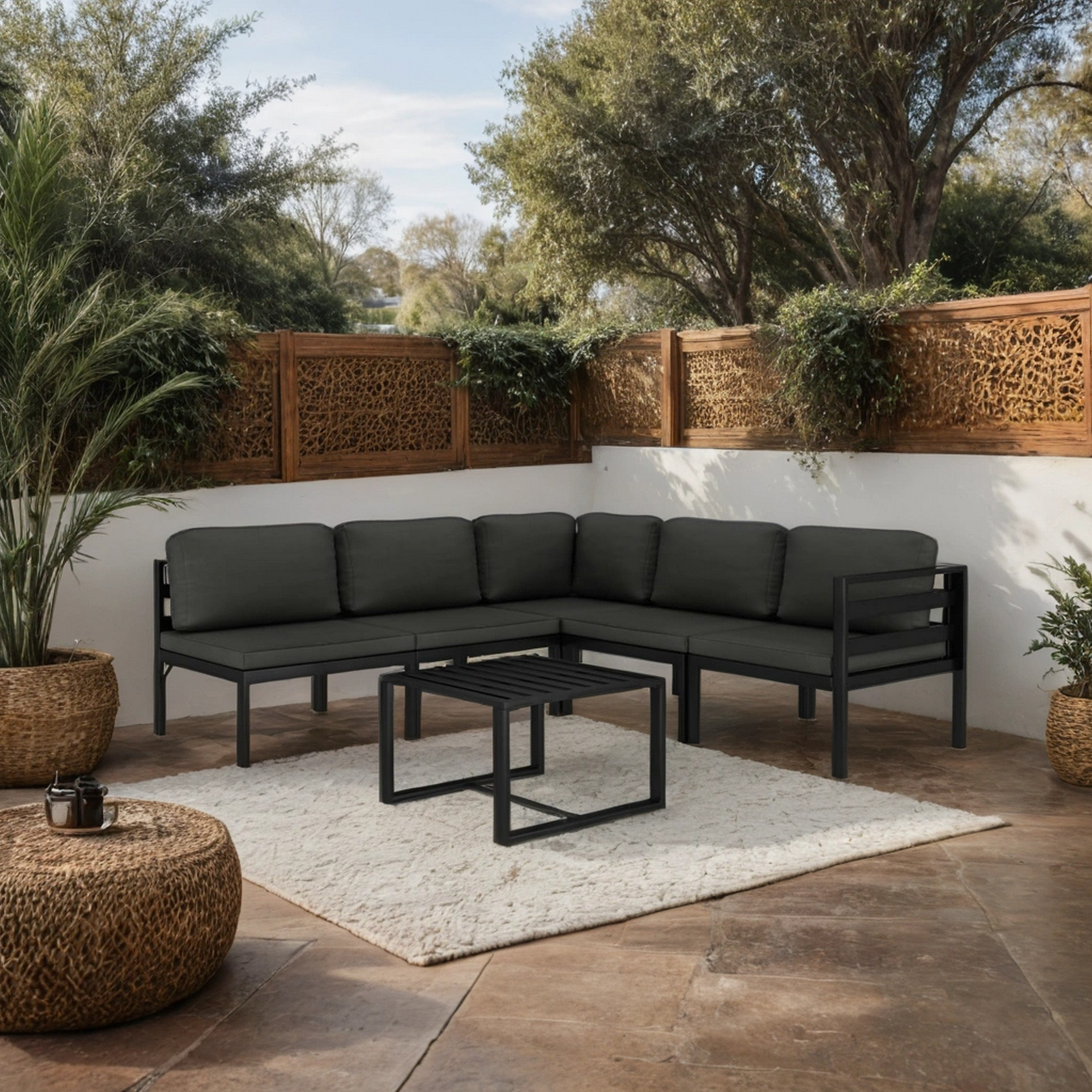Benjara Shina 6Pc Outdoor Modular Sofa Set, Black Aluminum Frame ...