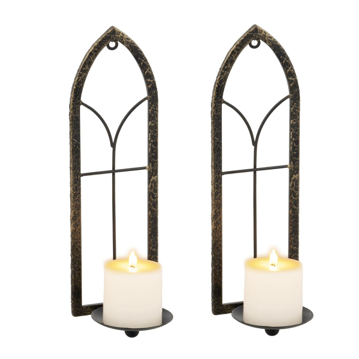 Red Barrel Studio® Wall Sconce Candle Holder Set Of 2 Black Gold Rustic ...