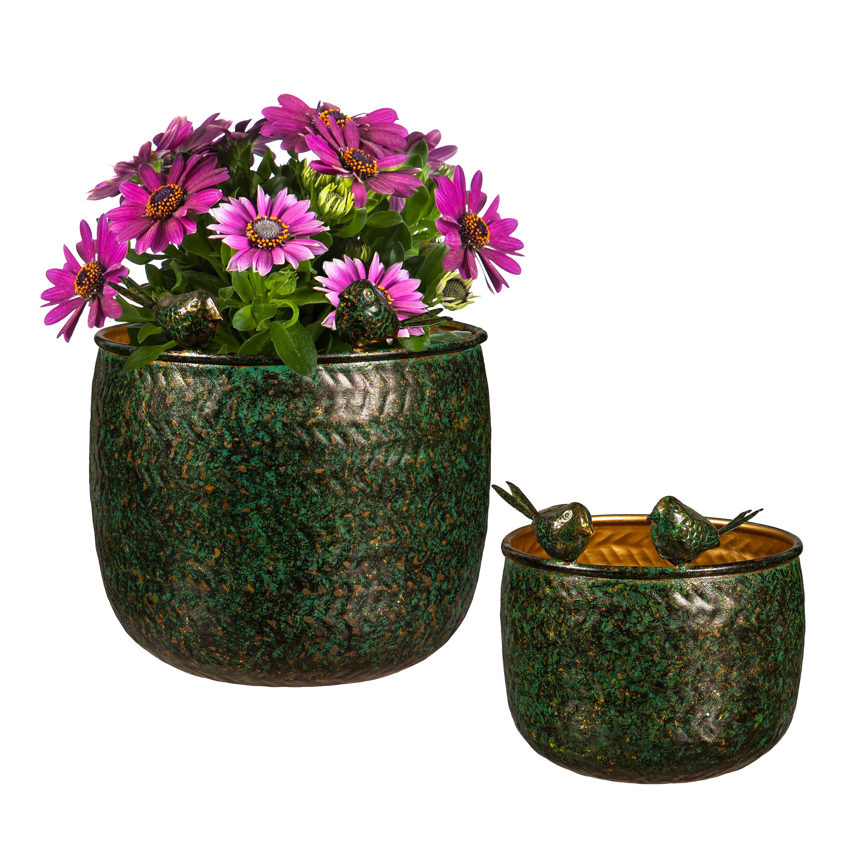 Arlmont & Co. Metal Planter, Embossed Birds, Nested Set of 2 | Wayfair