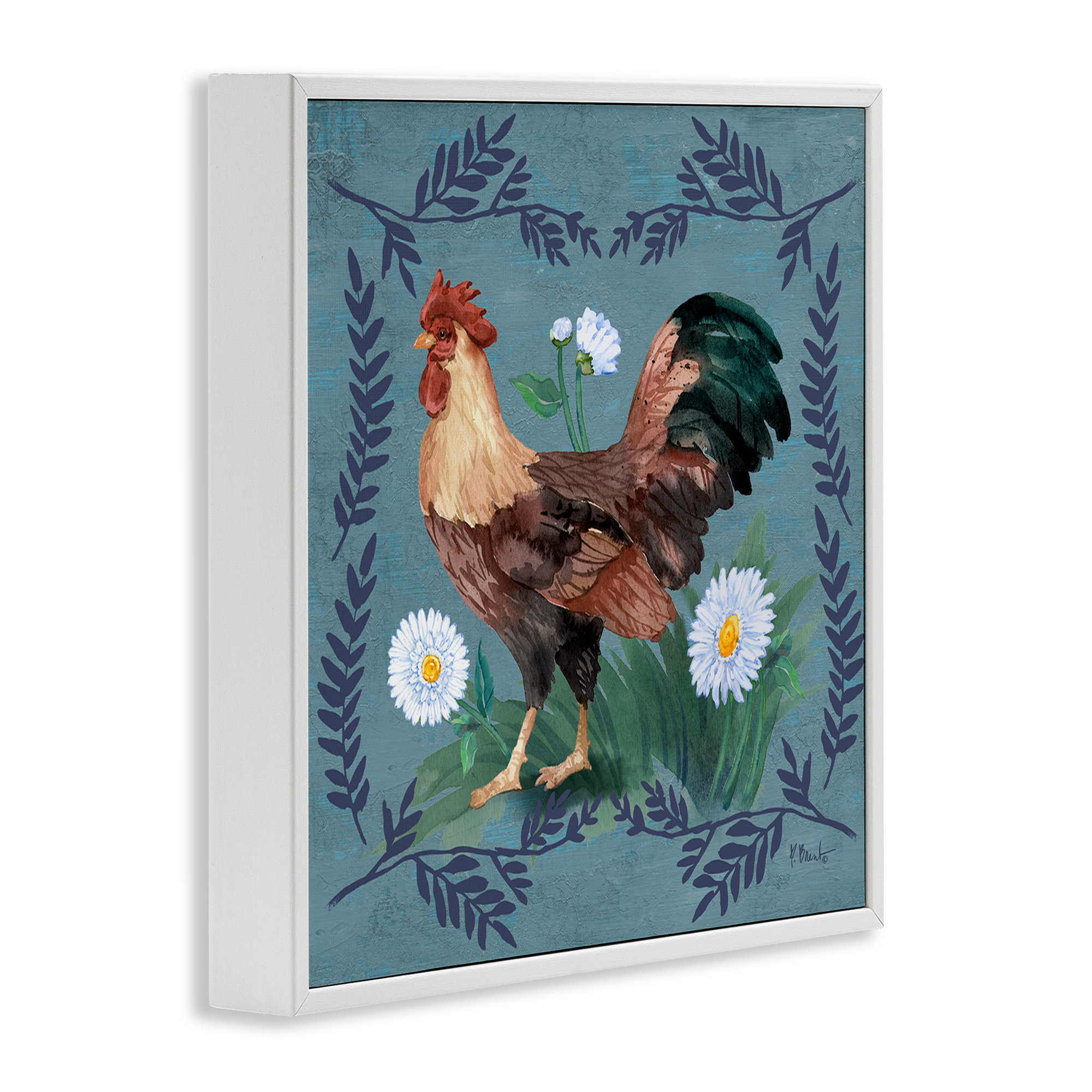 Stupell Industries Rooster & Fern Trim Framed Giclee Art by Paul Brent ...