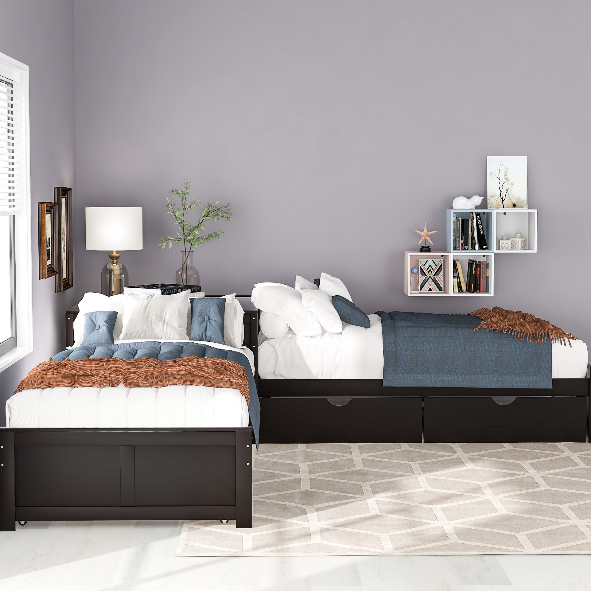 Lark Manor™ L-shaped Twin Bed With Trundle, Drawers, And Desk For ...