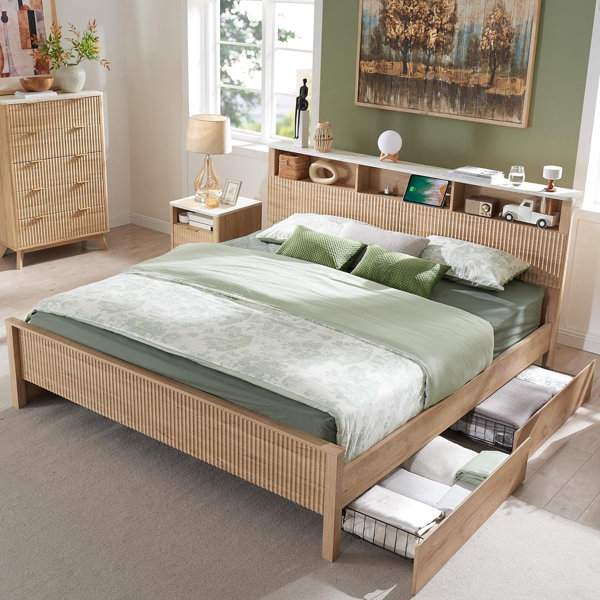 Red Barrel Studio® Alteo Fluted Panel Bed Frame With Charging Station ...