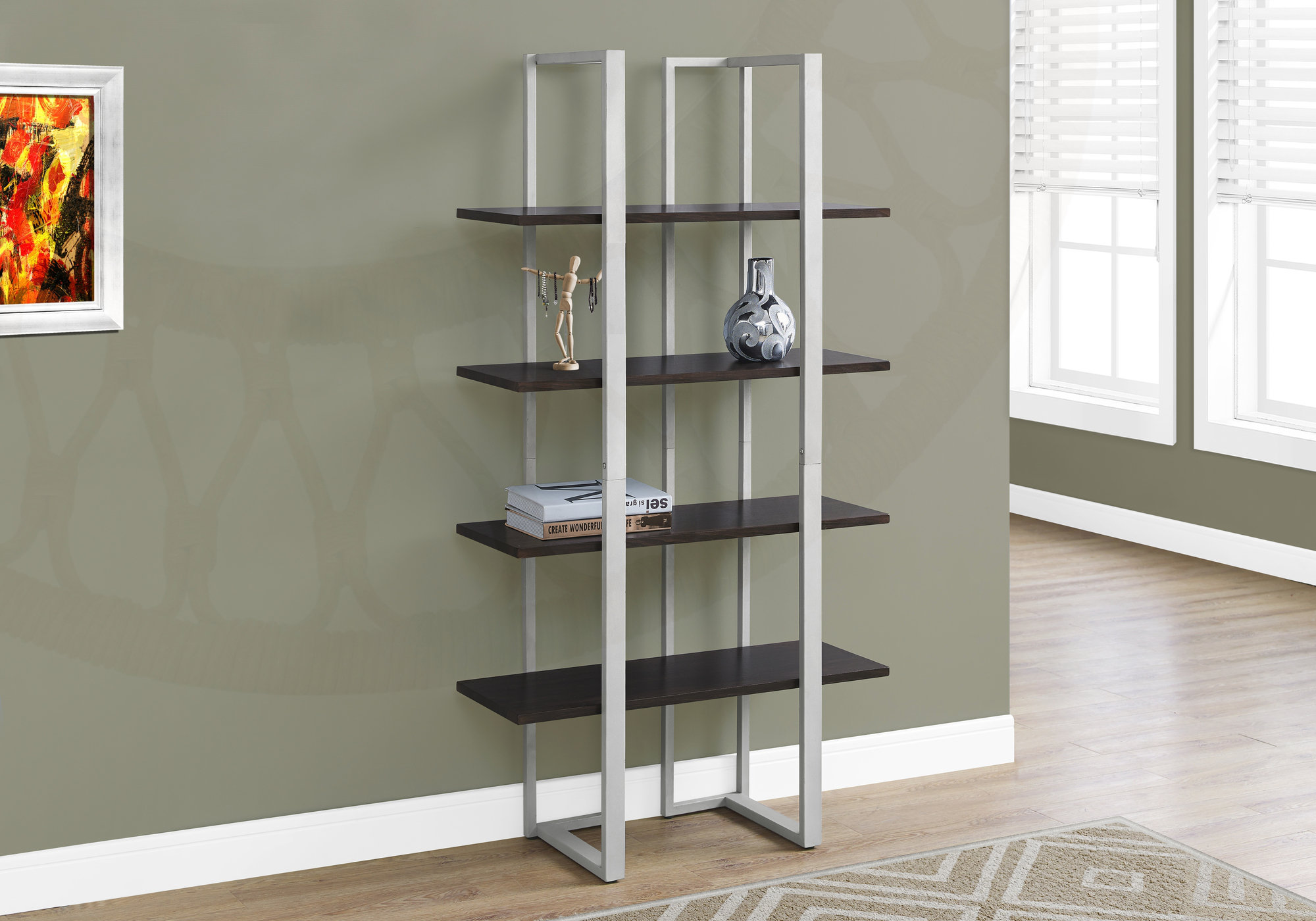 FOSHNATURE Contemporary 4-Tier Etagere Bookshelf, Sturdy Metal Frame ...