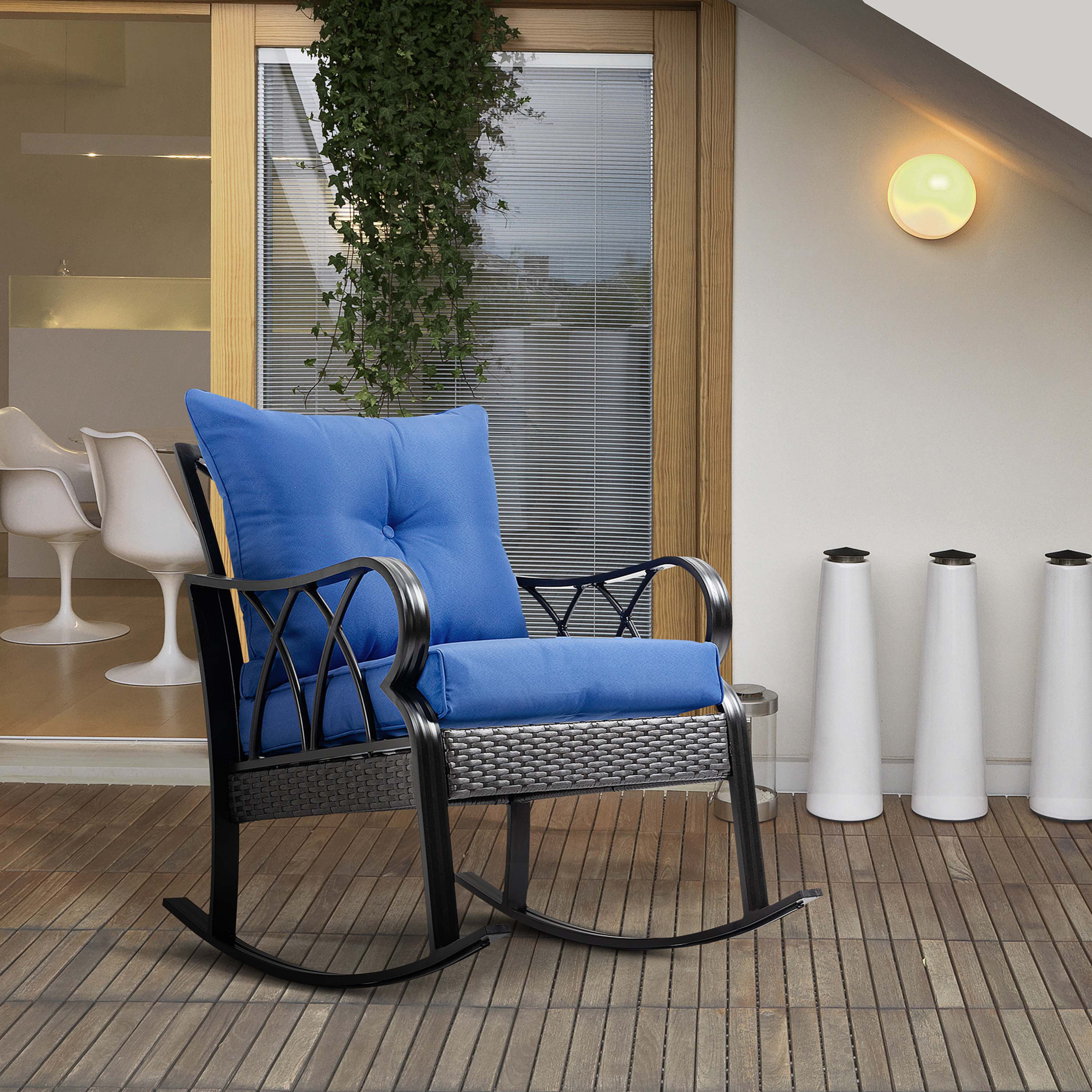 Lark Manor™ Outsunny Outdoor Wicker Rocking Chair with Padded Cushions ...