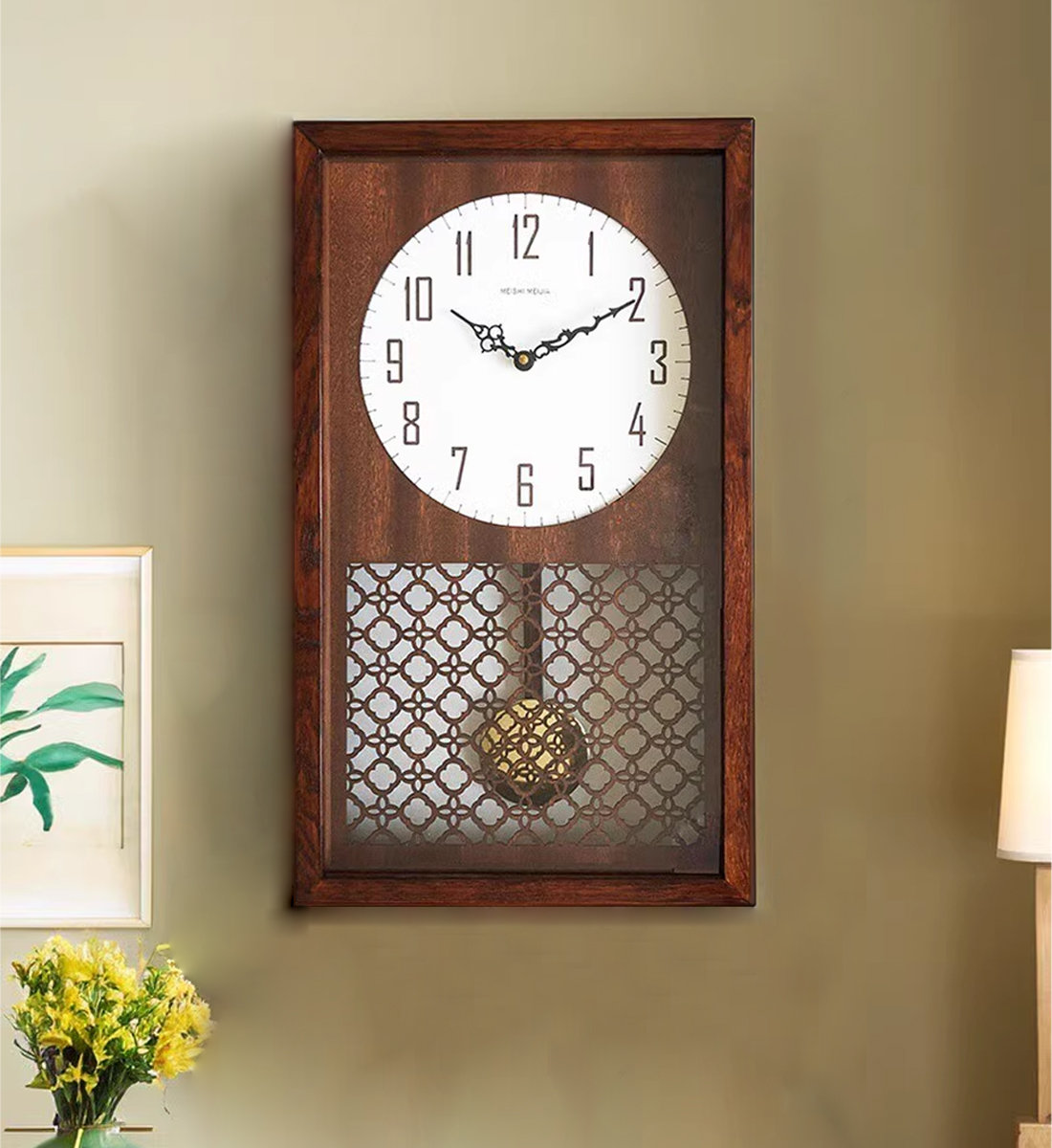 Bloomsbury Market 18.9" Brown White Solid Wood Rectangle Wall Clocks ...