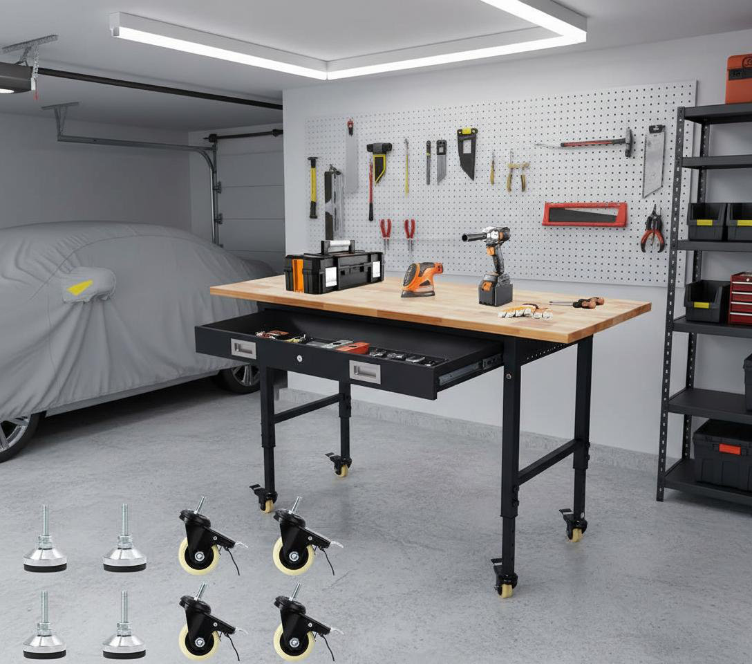 WFX Utility™ Heavy Duty 60" Adjustable Workbench, with Drawer and Wheel ...