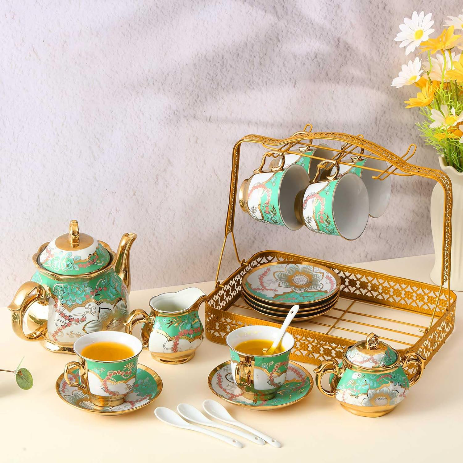 Rosdorf Park Kimaada 37oz. Floral Teapot Set For 10 | Wayfair