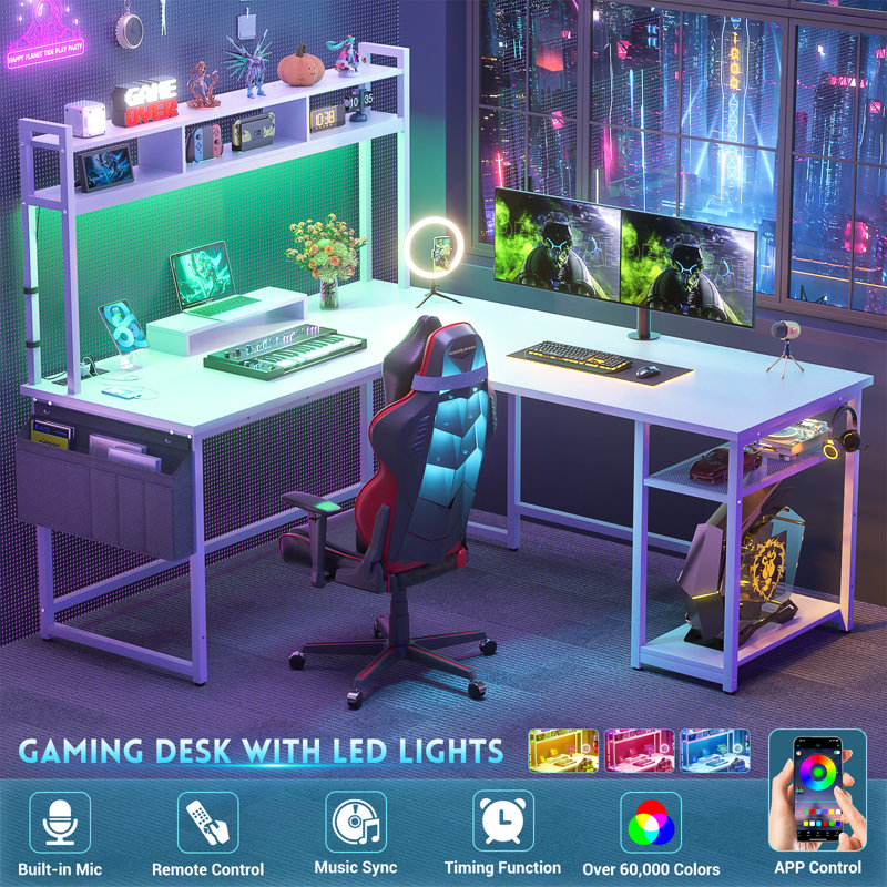 Wrought Studio™ Steinber L Shaped Desk with Hutch & Monitor Stand, Home ...