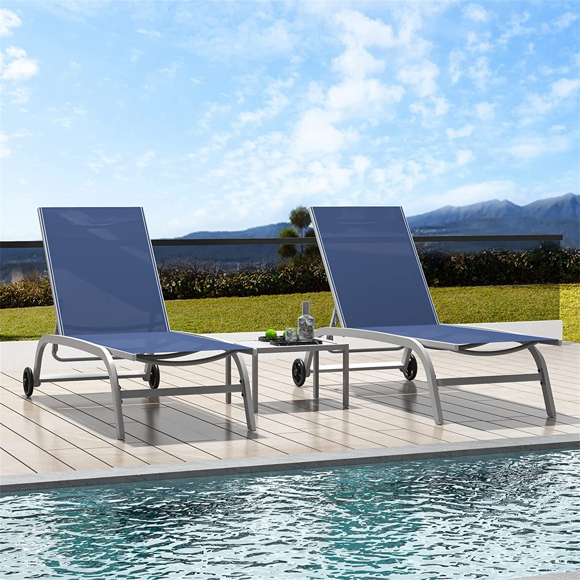 Latitude Run® Outdoor Metal Chaise Lounge with Table & Reviews | Wayfair