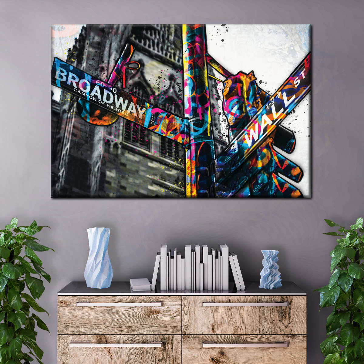 Ebern Designs NY Broadway And Wall Street Signs On Canvas Print | Wayfair