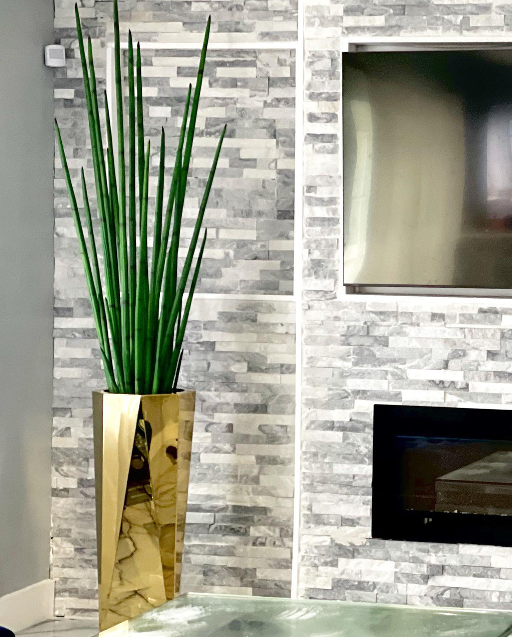 CFA Design Group Tone Prism Planter With Artificial Snake Grass Plant ...