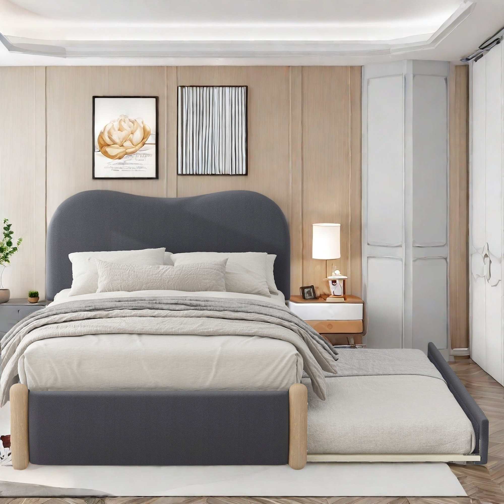 Latitude Run® Upholstered Platform Bed with Wood Supporting Feet and ...