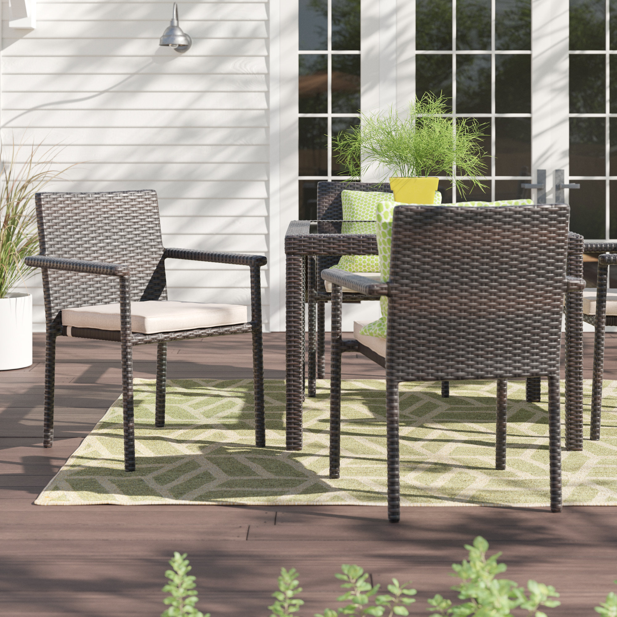 Winston Porter Amartya Outdoor Stacking Dining Armchairs with Cushions ...