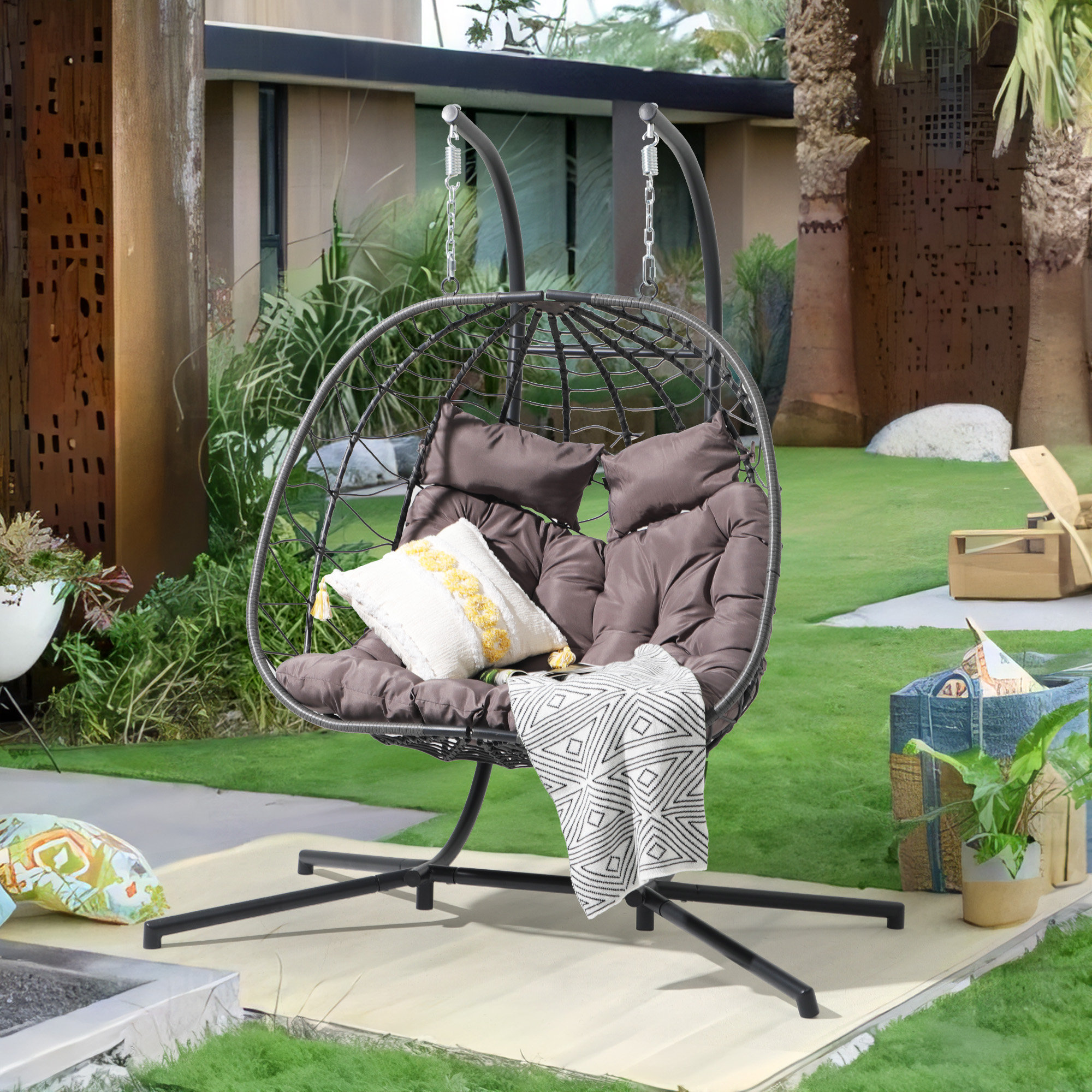 Arlmont & Co. Shanasia 2 Person Swing Chair with Stand and Cushion ...