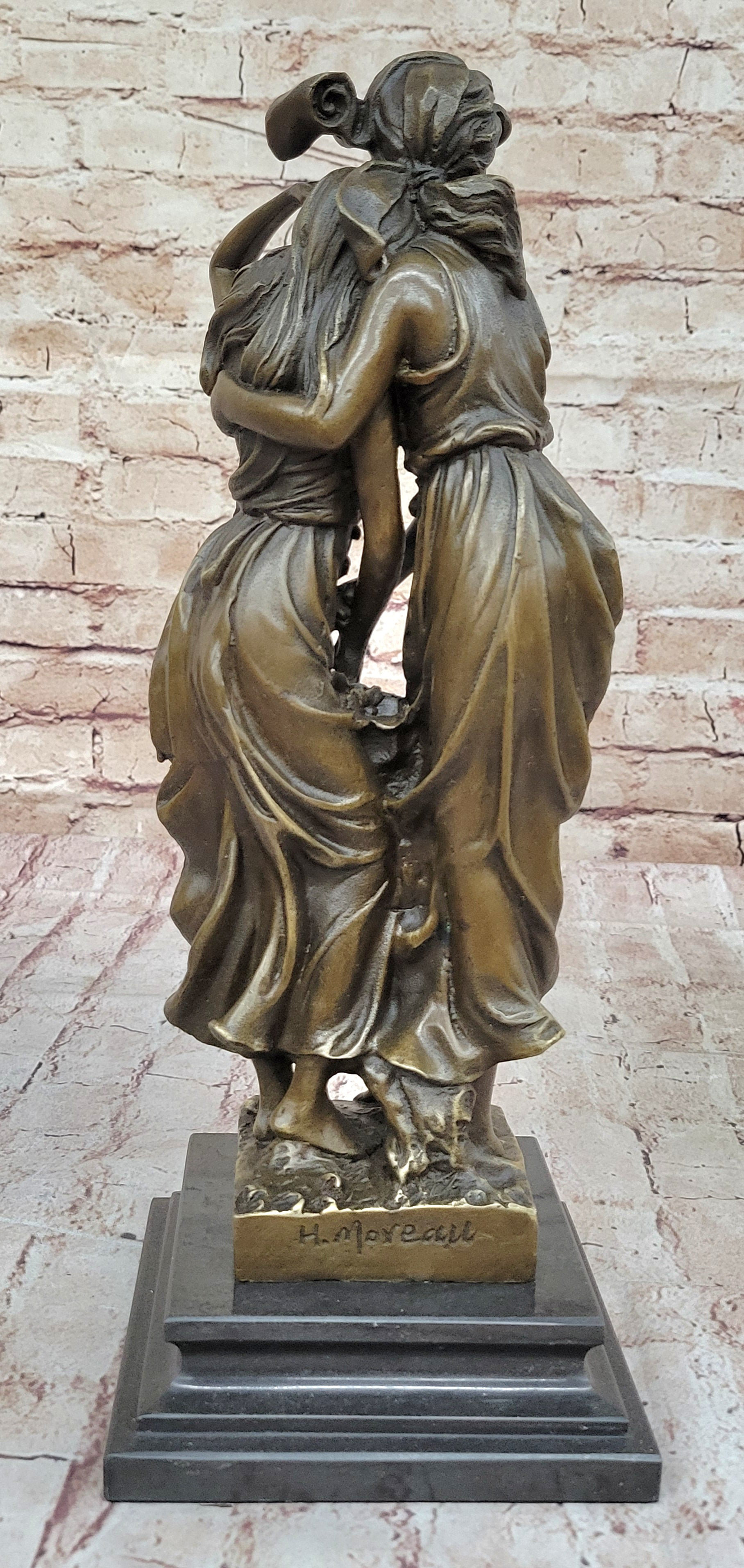 Charlton Home® Lorelle Sisters Embrace Hugging 2 Girls Bronze Statue ...