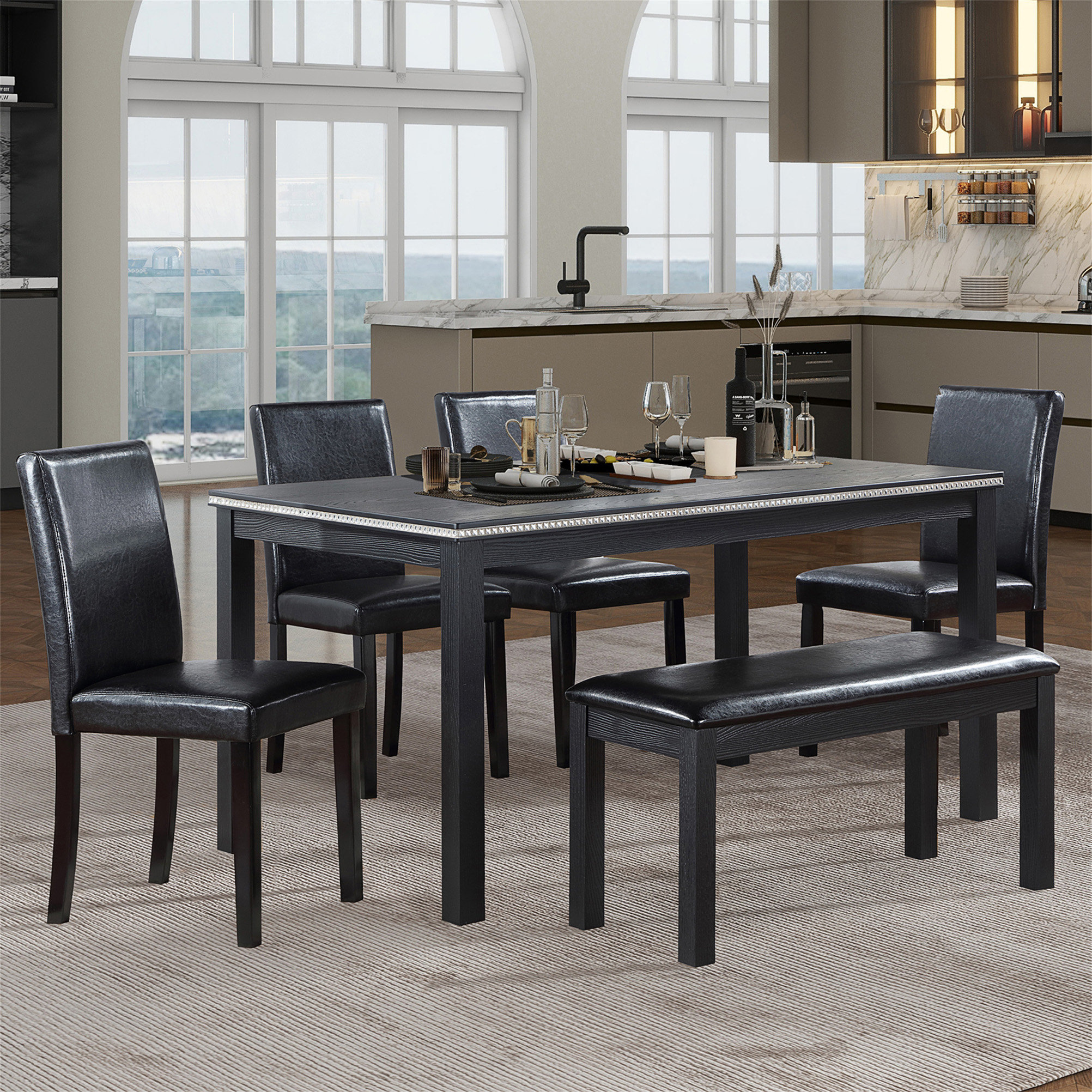 Red Barrel Studio Wooden Dining Rectangular Table With Bench, Kitchen ...