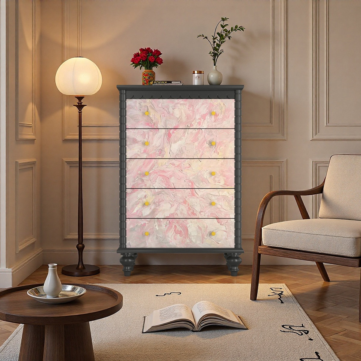 East Urban Home French Abstract Floral Wood Storage Chest | Wayfair