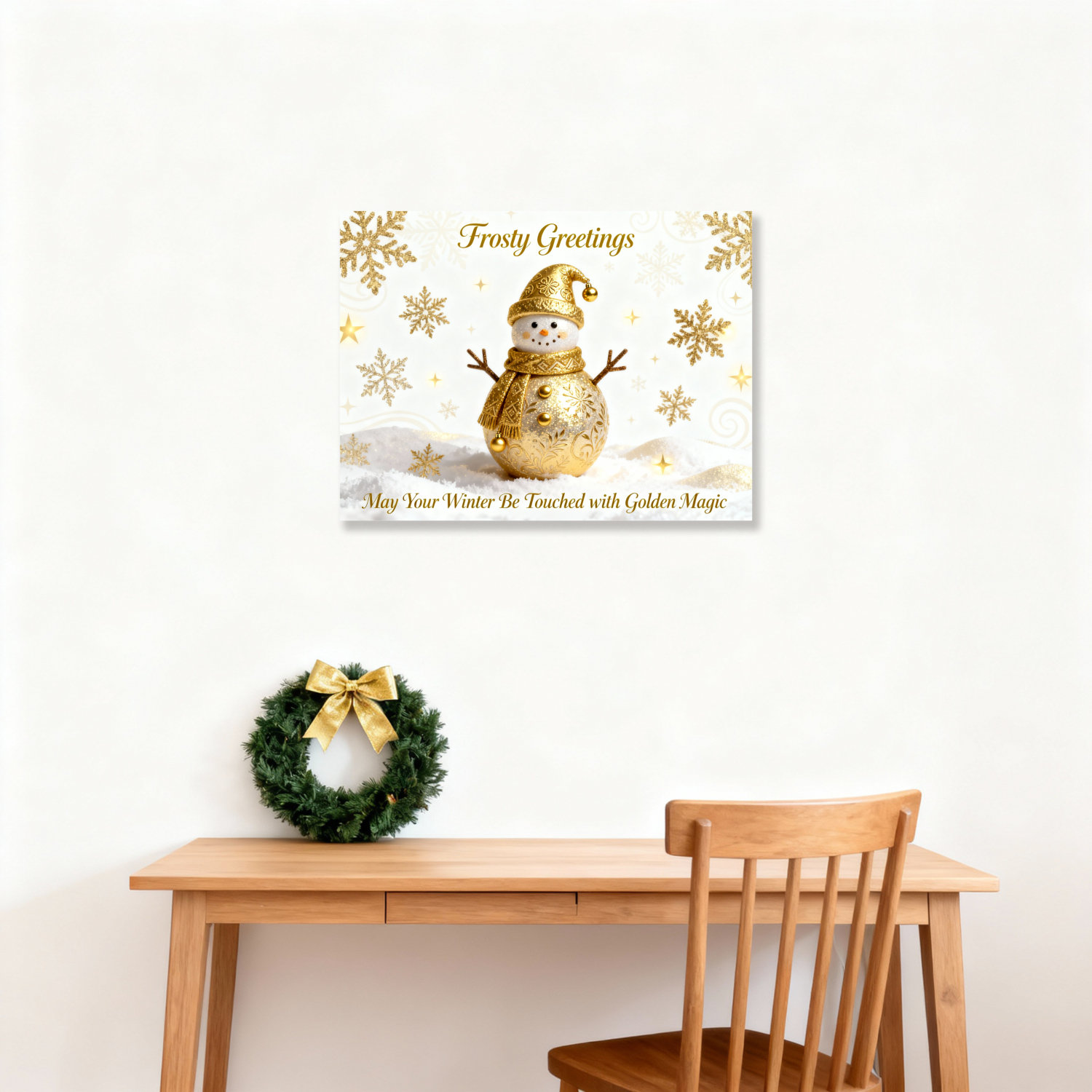 House of Hampton® Golden Snowman Frosty Greetings Christmas Canvas ...