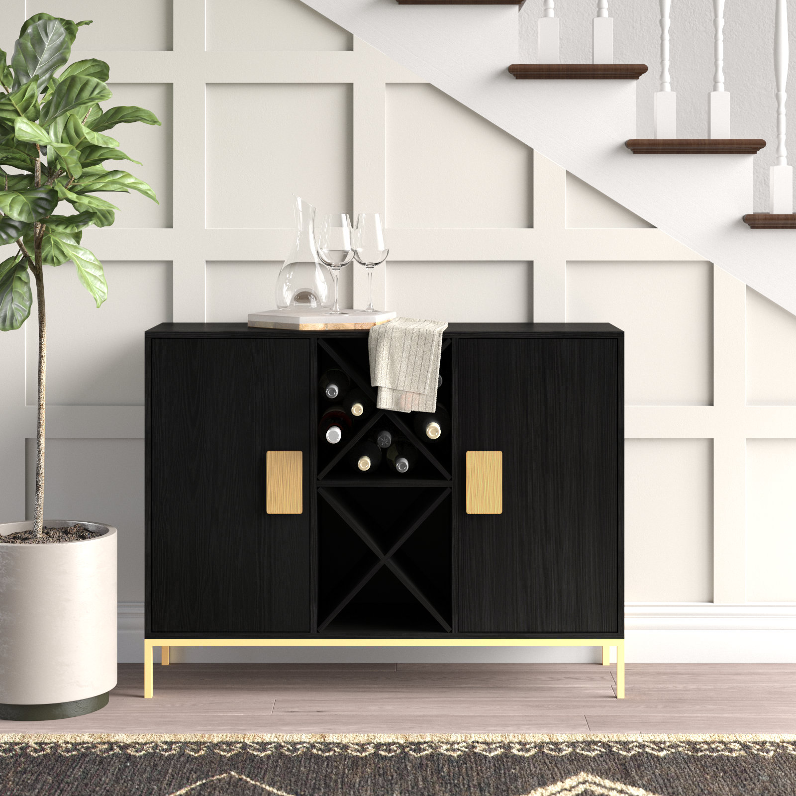 Wade Logan® Batichon Wine Liquor Bar Buffet Sideboard, Cabinet with ...