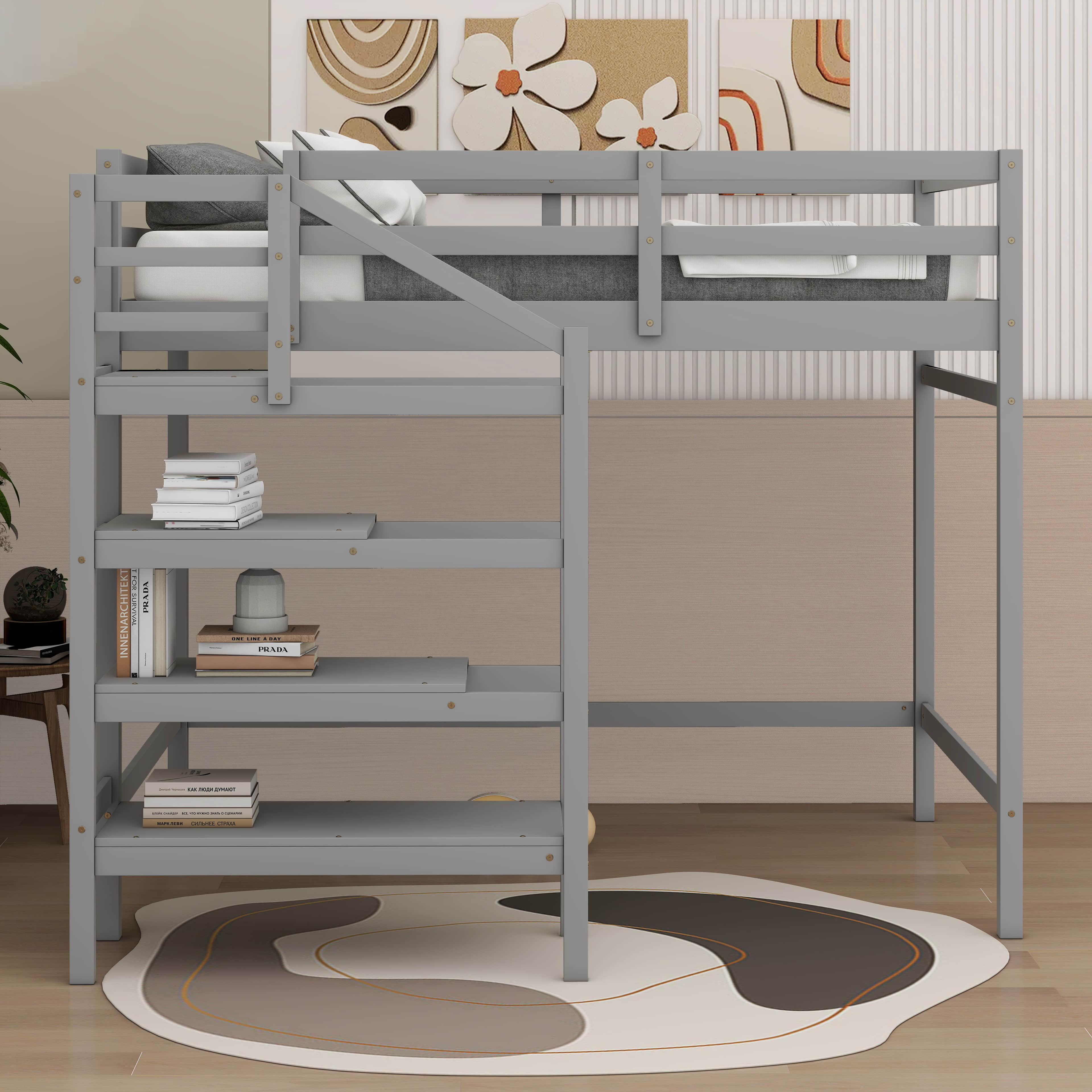 Harriet Bee Kalice Full Size Loft Bed With Built-In Storage Staircase ...