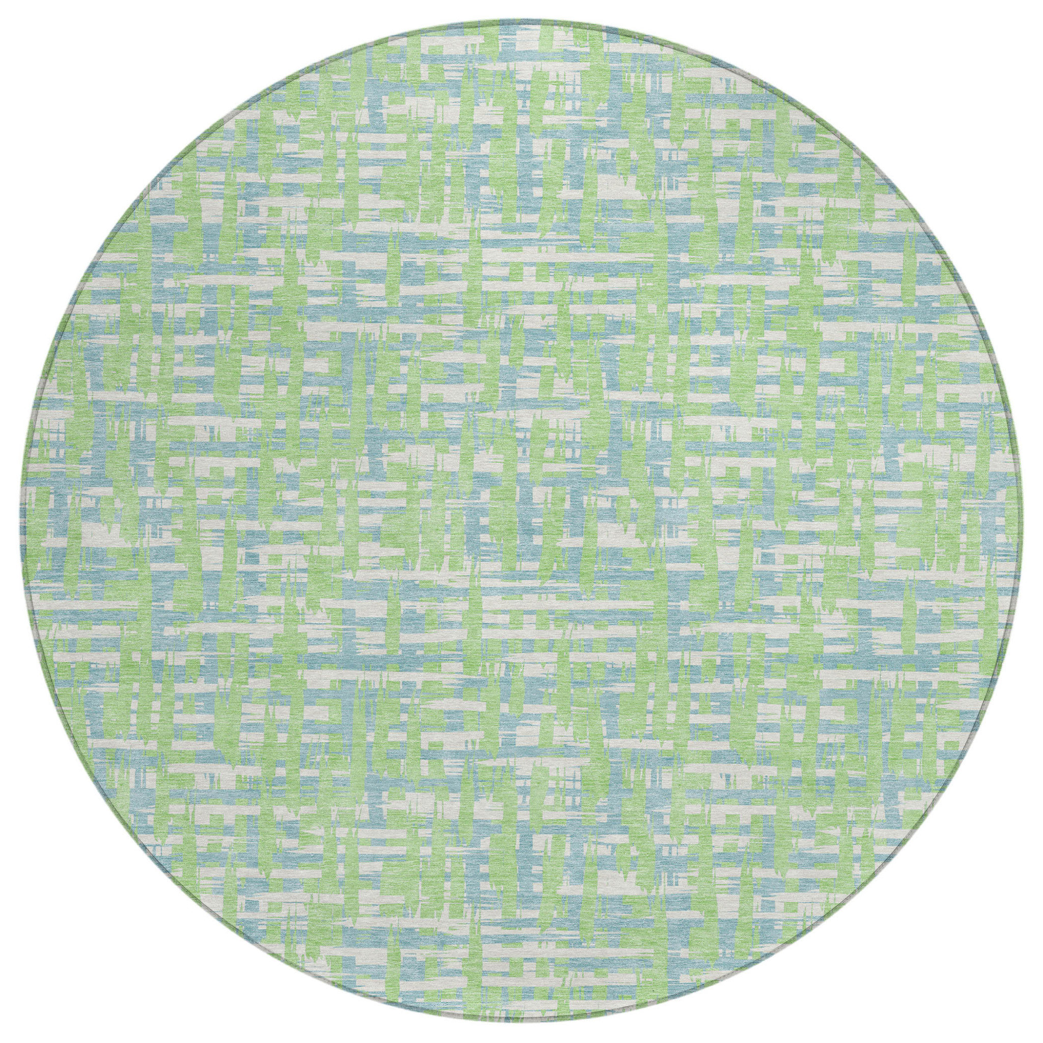 HomeRoots 8' Mint Green Round Abstract Washable Indoor Outdoor Area Rug ...
